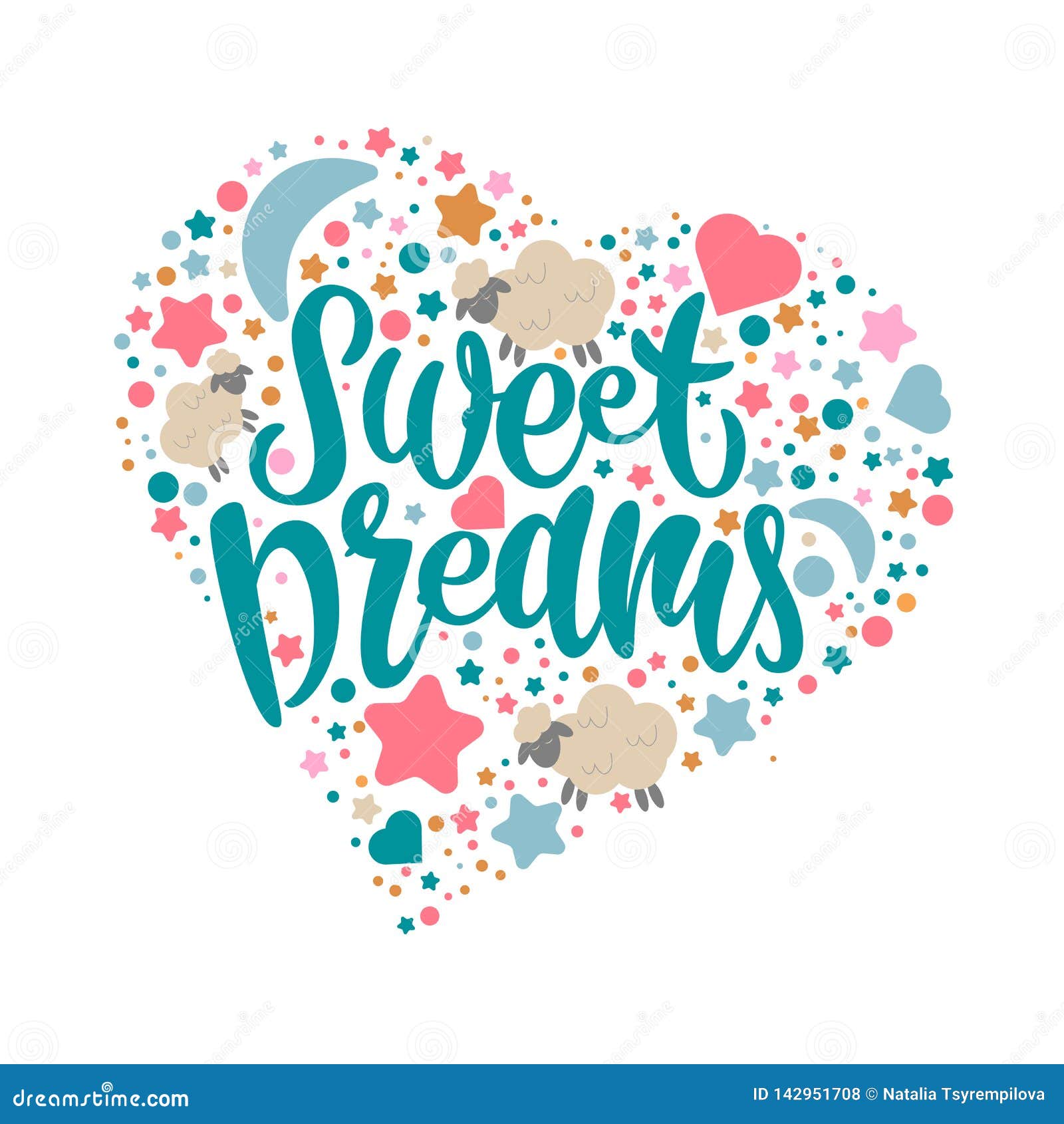 Sweet Dreams Colorful Hand Drawn Vector Illustration Stock Illustration ...