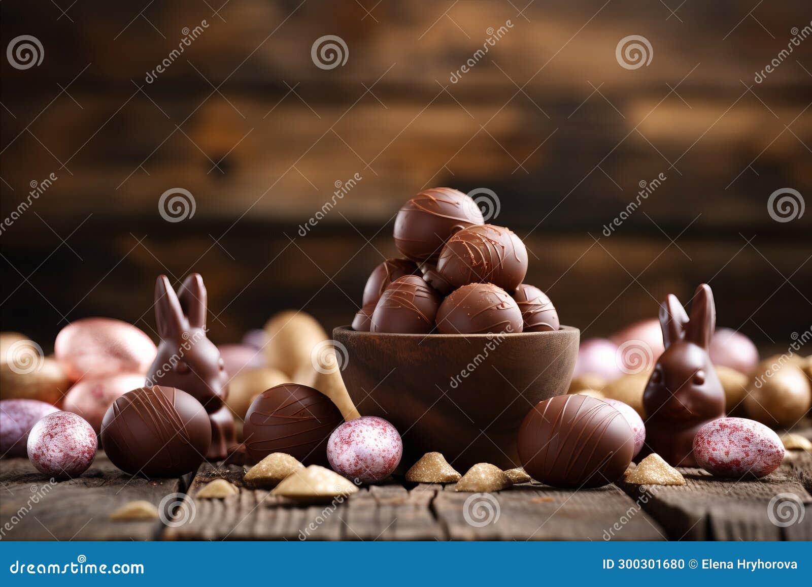 Sweet Easter: Array of Chocolate Rabbits and Colorful Eggs Stock Photo ...
