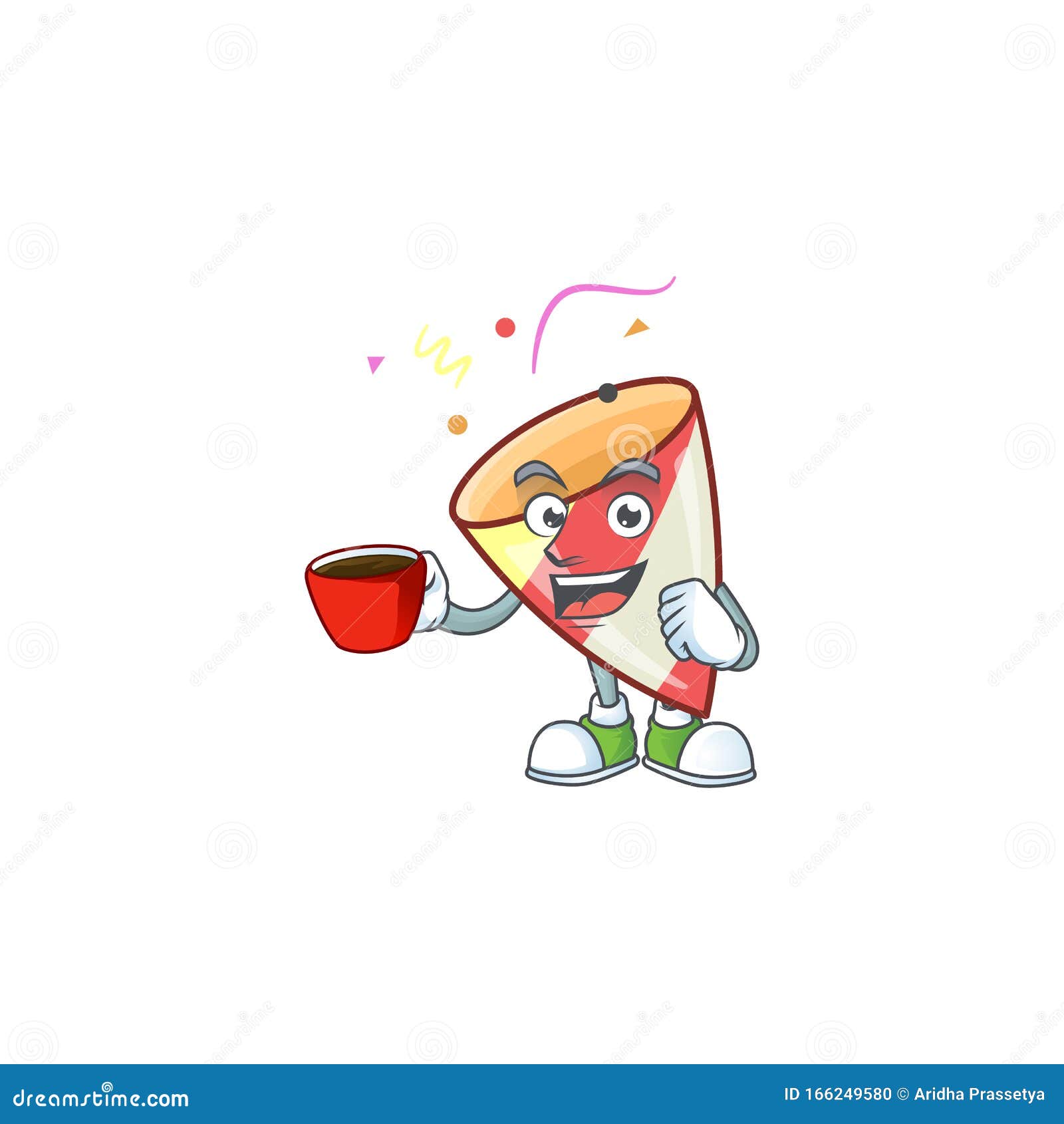 Sweet Exploding Confetti Cartoon Character with a Cup of Coffee Stock ...