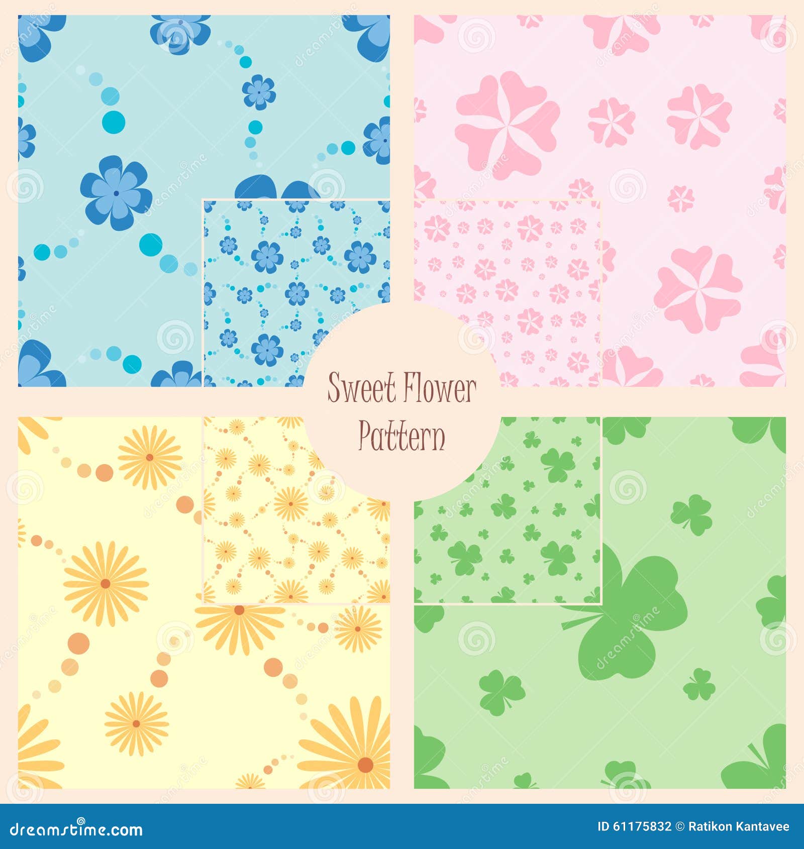 Sweet flower pattern set stock illustration. Illustration of style ...