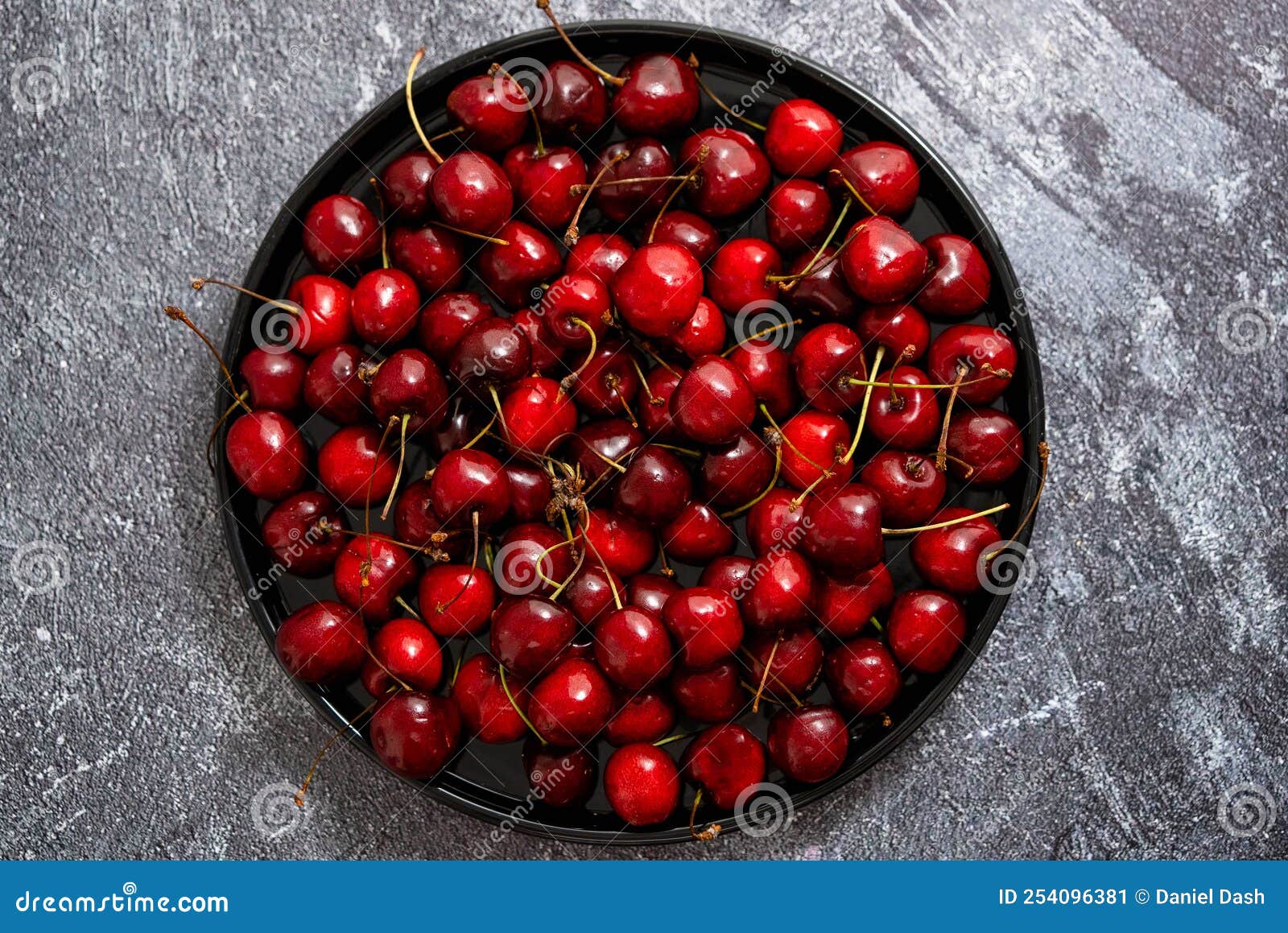 Sweet Fresh Cherry on a Plate on a Stone Background Stock Image - Image ...