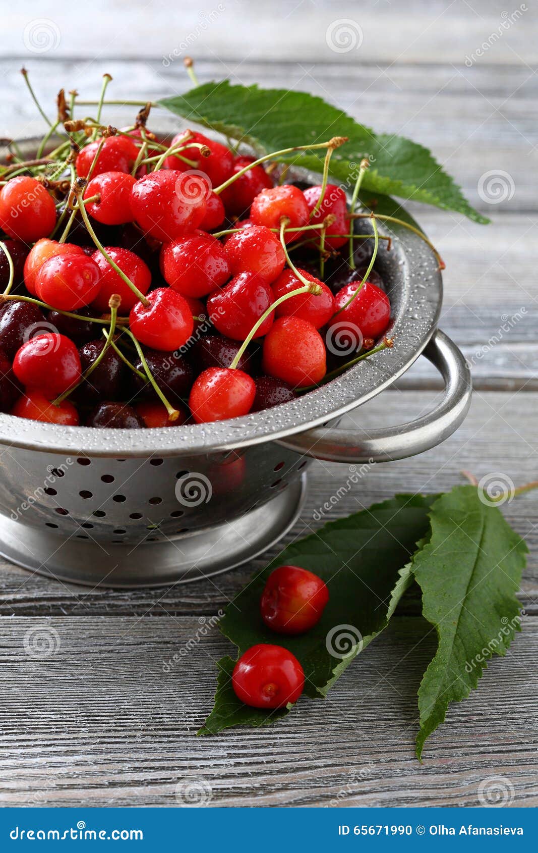 Sweet Fresh Cherry on Table Stock Photo - Image of nature, colander ...