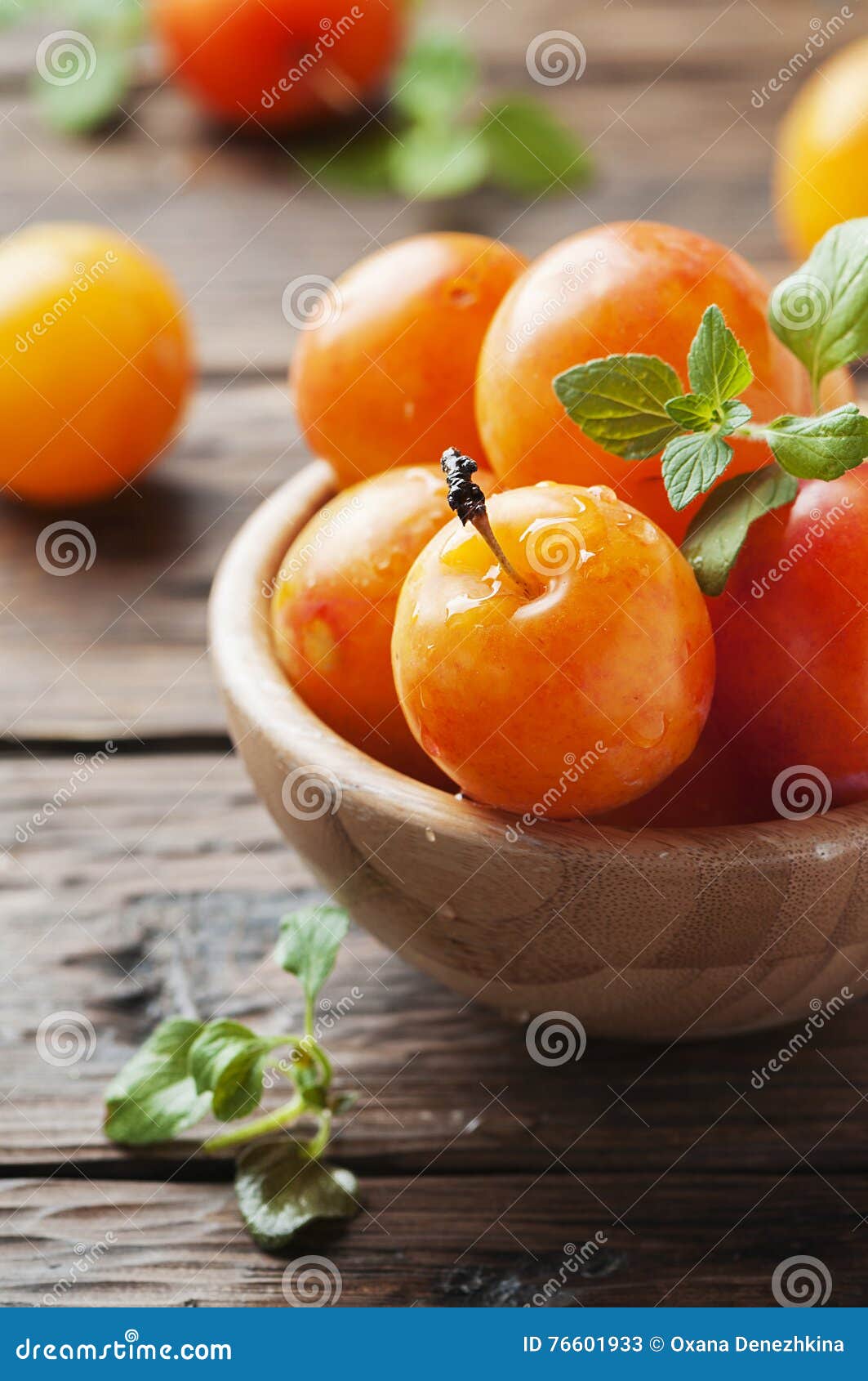 Sweet Fresh Yellow Plums on the Wooden Table Stock Image - Image of ...