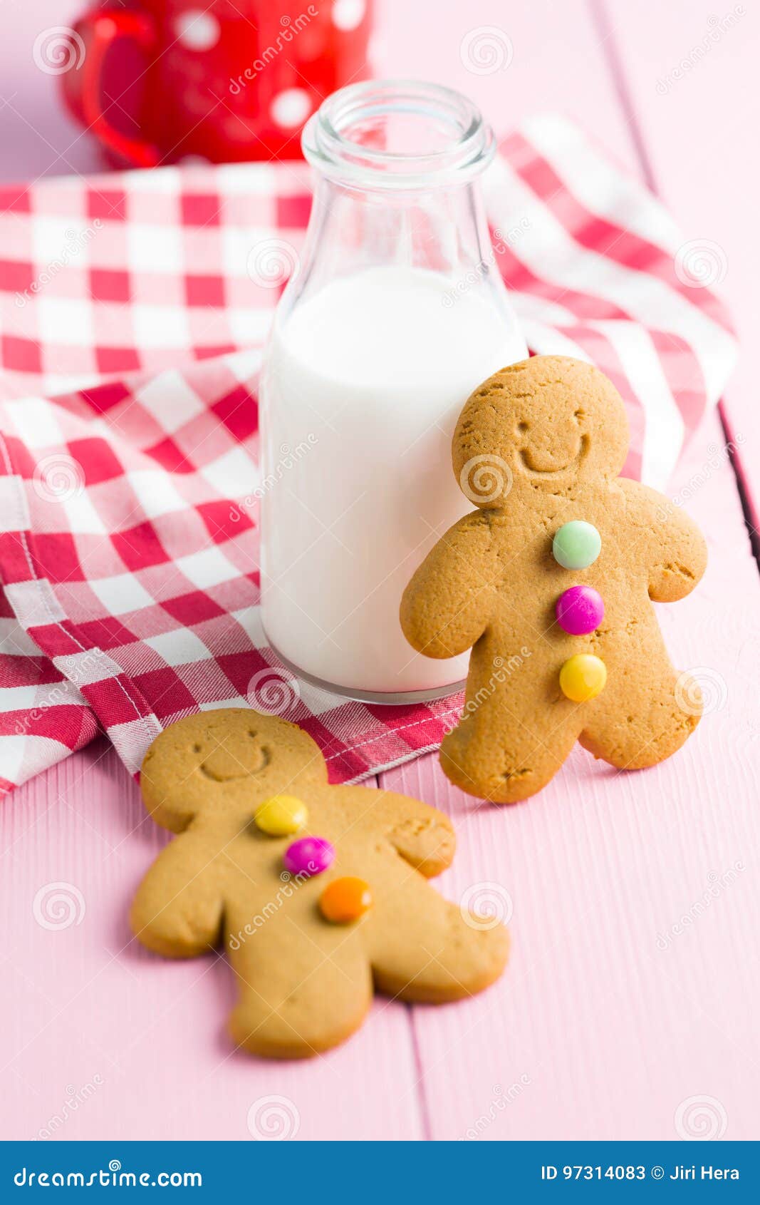 Sweet Gingerbread Man and Milk Bottle. Stock Image - Image of home ...