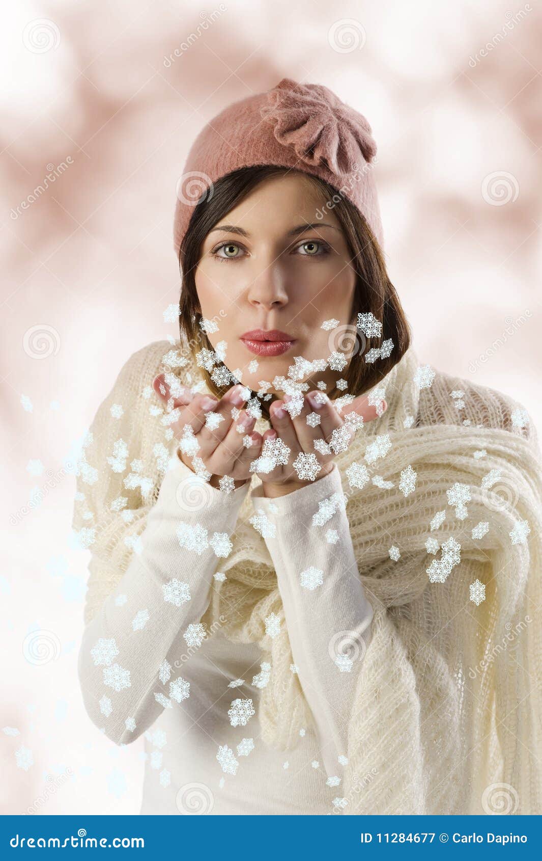 Sweet Girl Blowing on Snow Flakes Stock Image - Image of fashion ...
