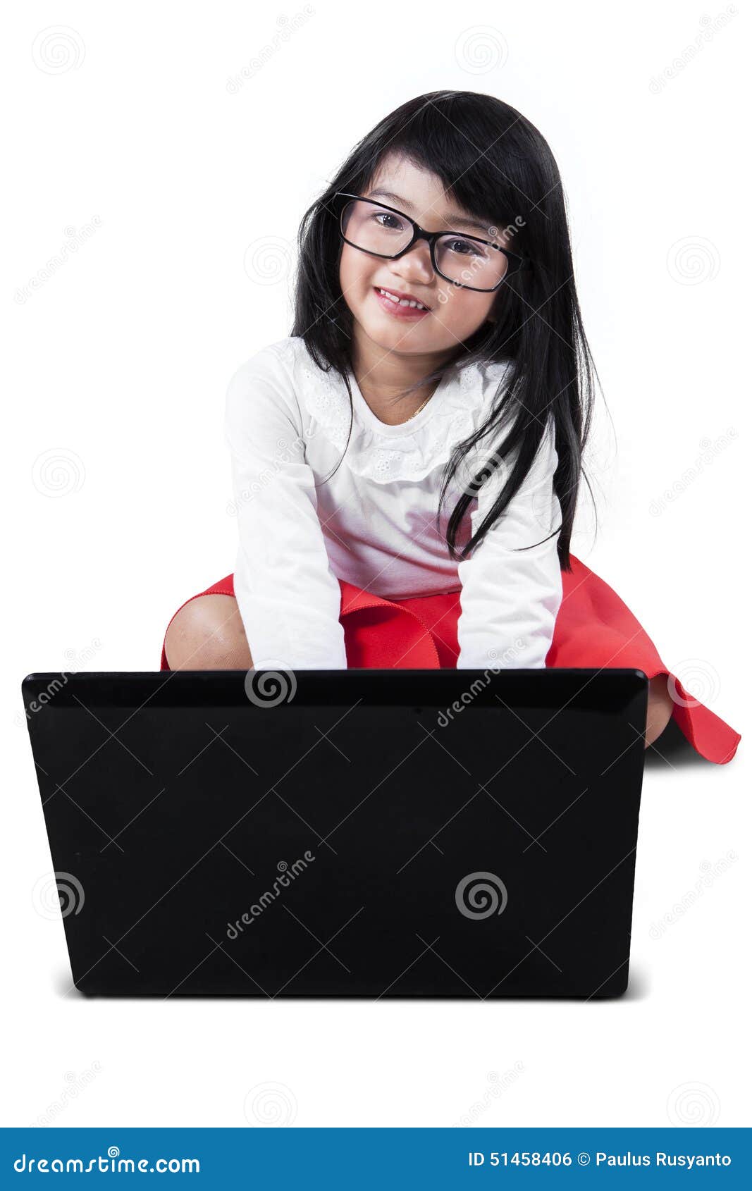 Sweet Girl Browsing Internet with Laptop Stock Photo - Image of glasses ...