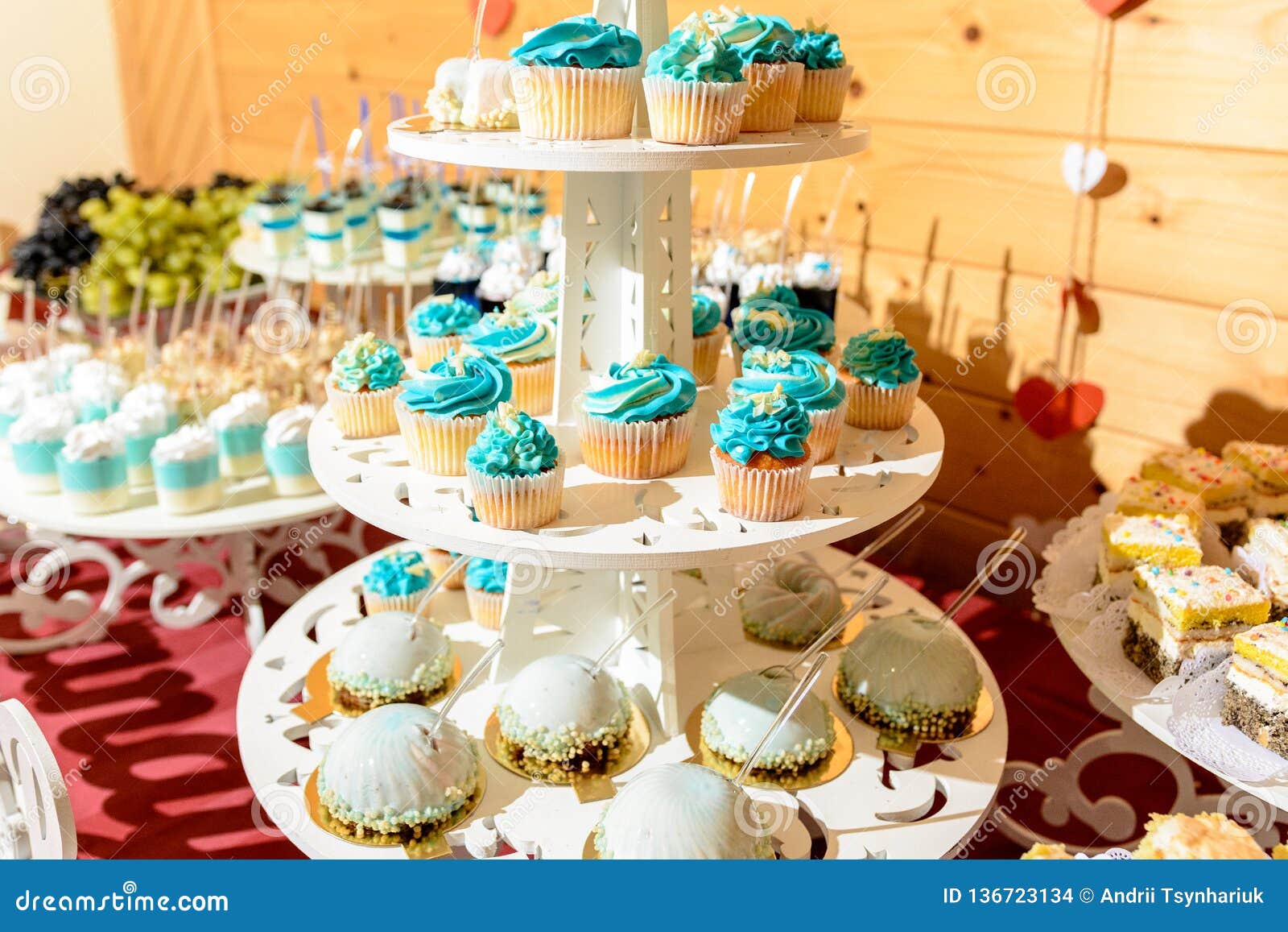 Sweet Gourmet Buffet Table at the Wedding in Blue Tones Stock Photo ...