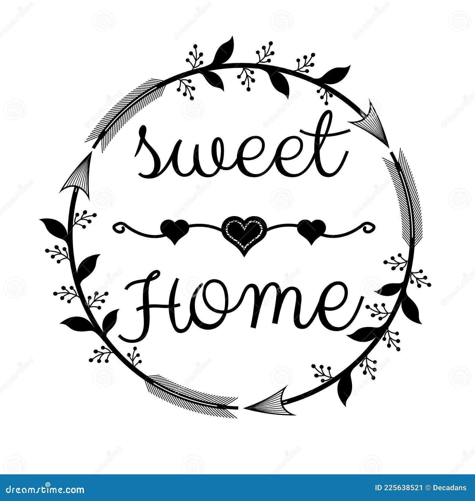 Sweet Home Vector Illustration with Floral Arrows and Hearts. Stock ...