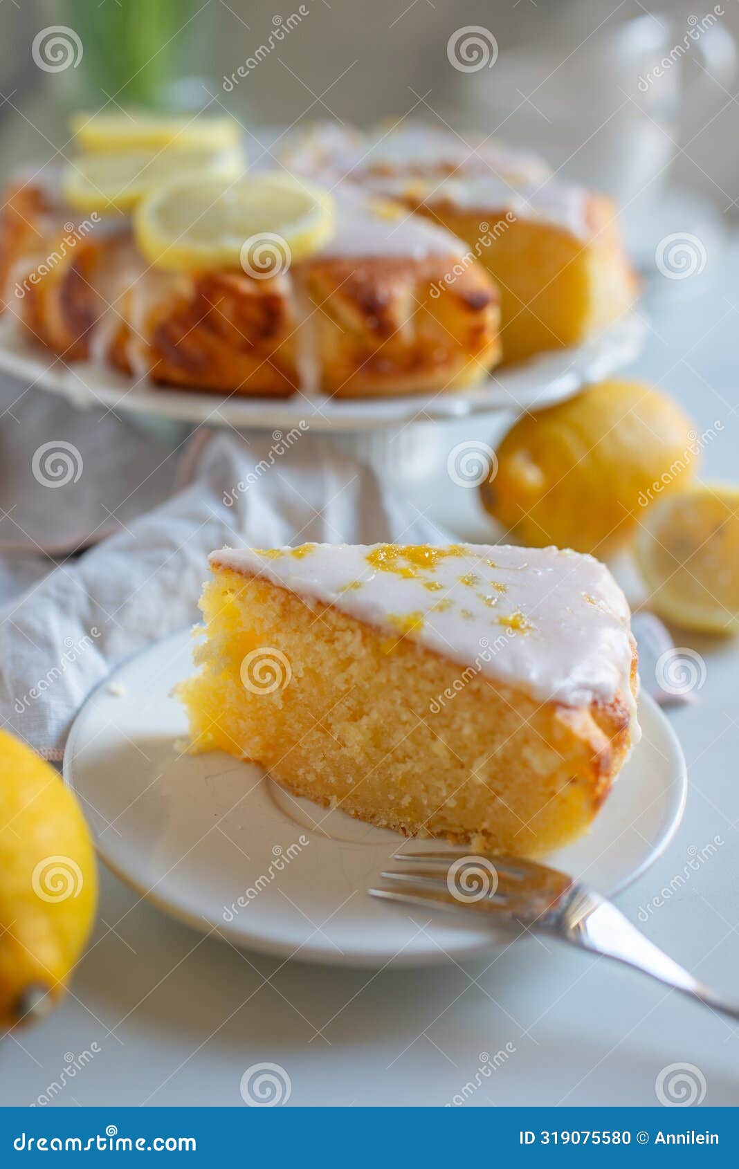 Yellow Lemon Cake with Icing Stock Photo - Image of breakfast, dish ...