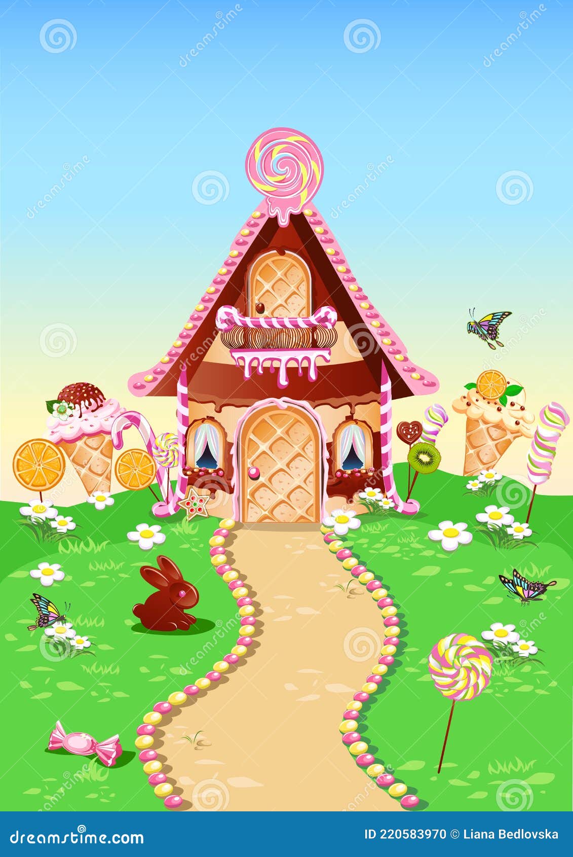 Sweet Little House with Chocolate, Waffles and Cookies Stock Vector ...