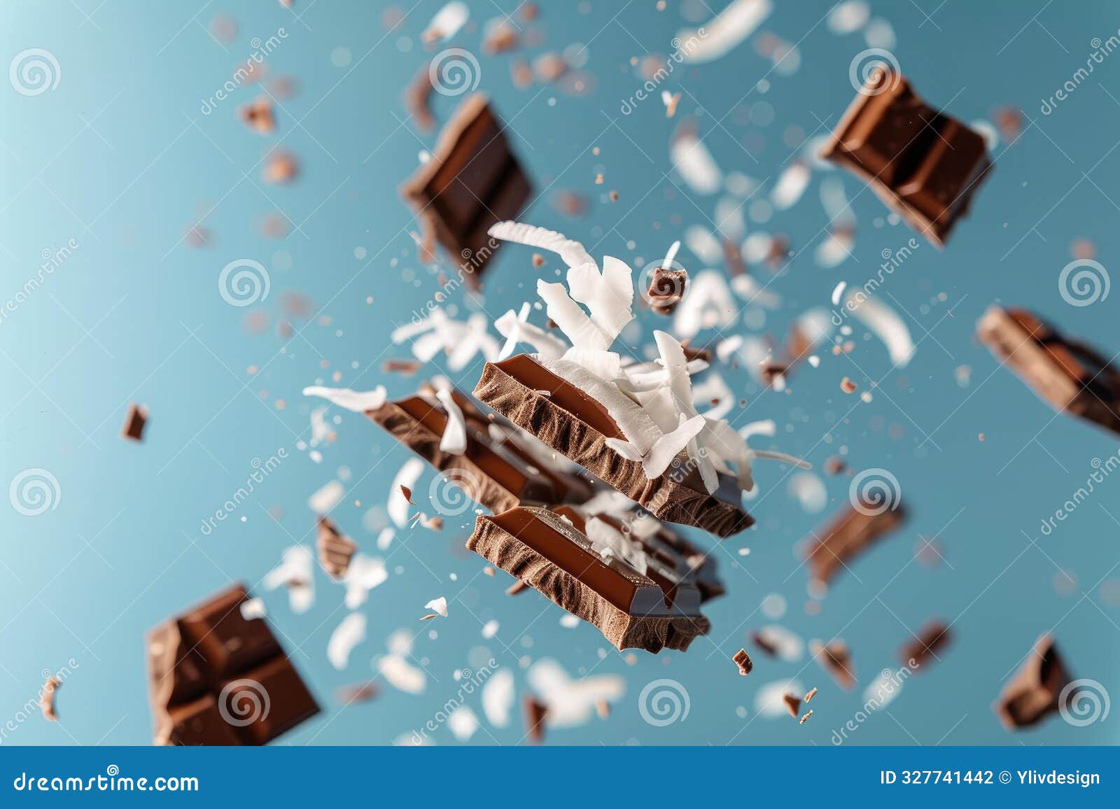 Sweet Ingredients Falling and Exploding on Light Blue Background Stock ...