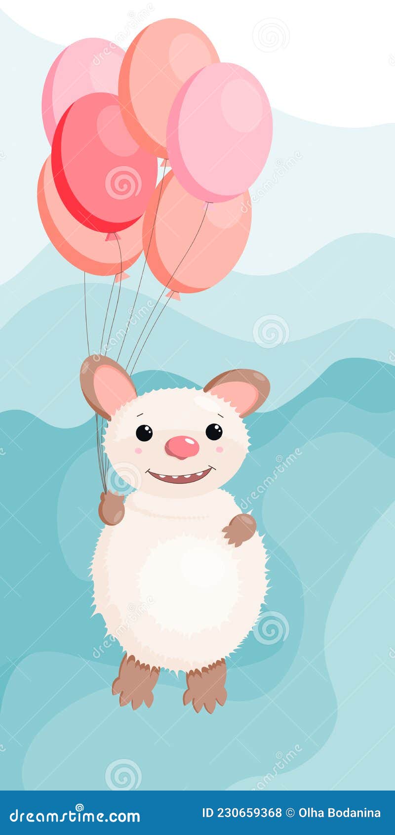 Sweet Light and Fluffy Character Flies on Balloons Stock Vector ...