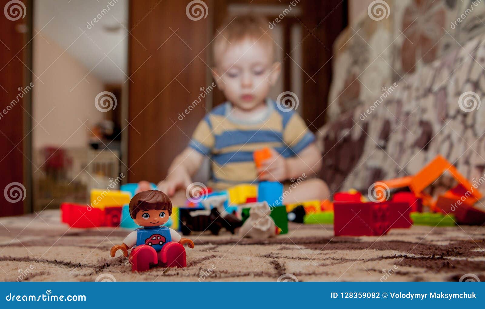 Sweet Little Boy Building Tower from Cubes at Home Stock Photo - Image ...