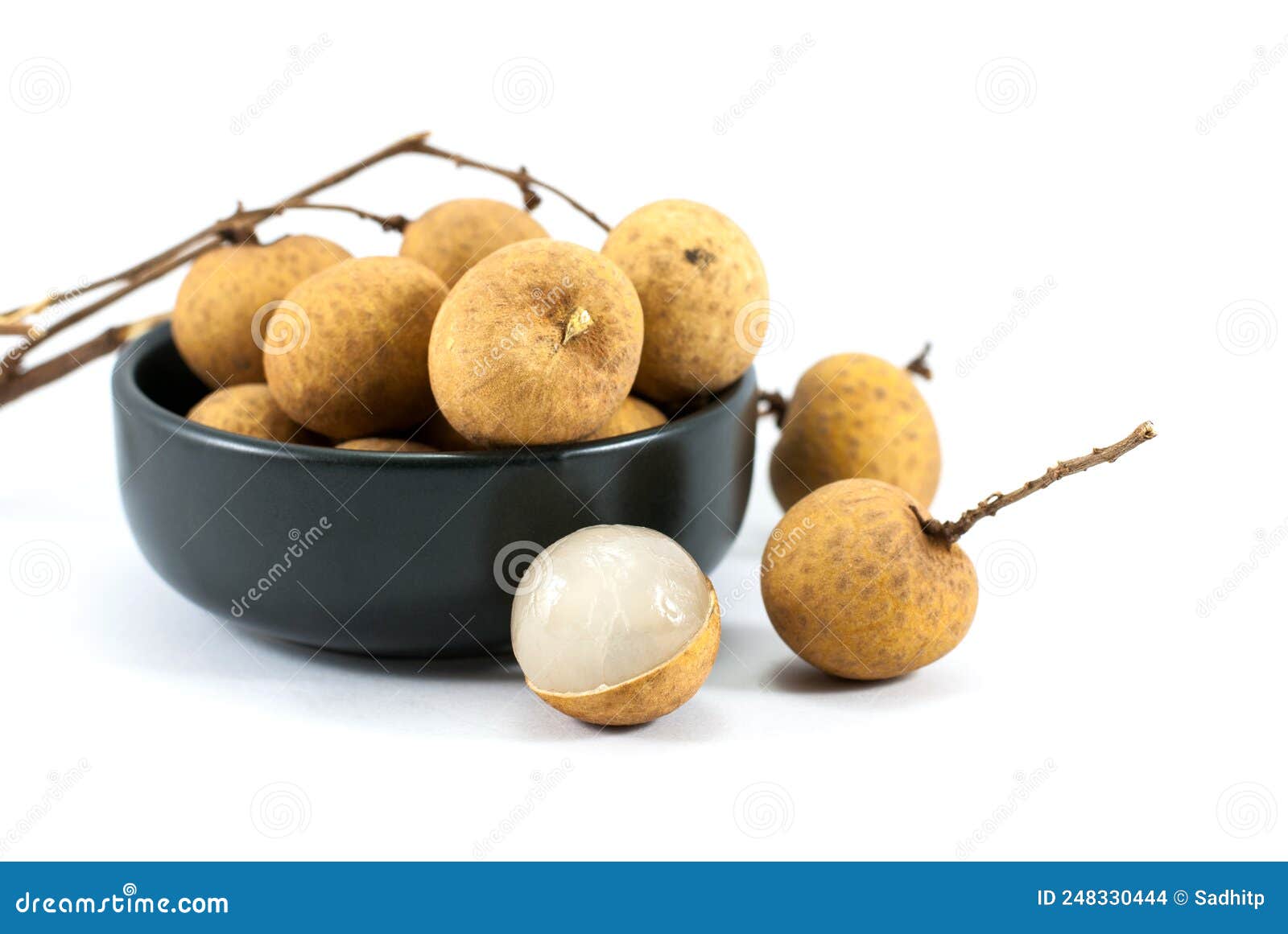 Sweet Longan Fruit in a Black Ceramic Cup and Placed on a White Floor ...