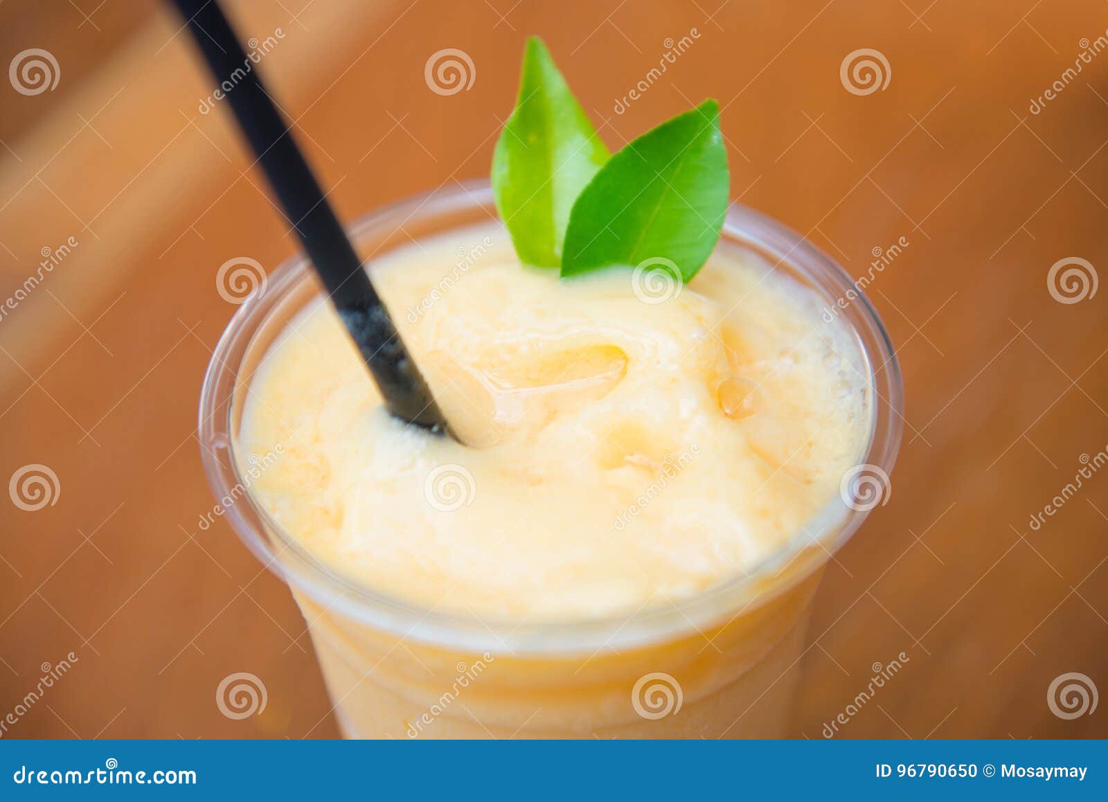 Sweet Mango Smoothie in Plastic Cup Stock Photo - Image of tropical ...