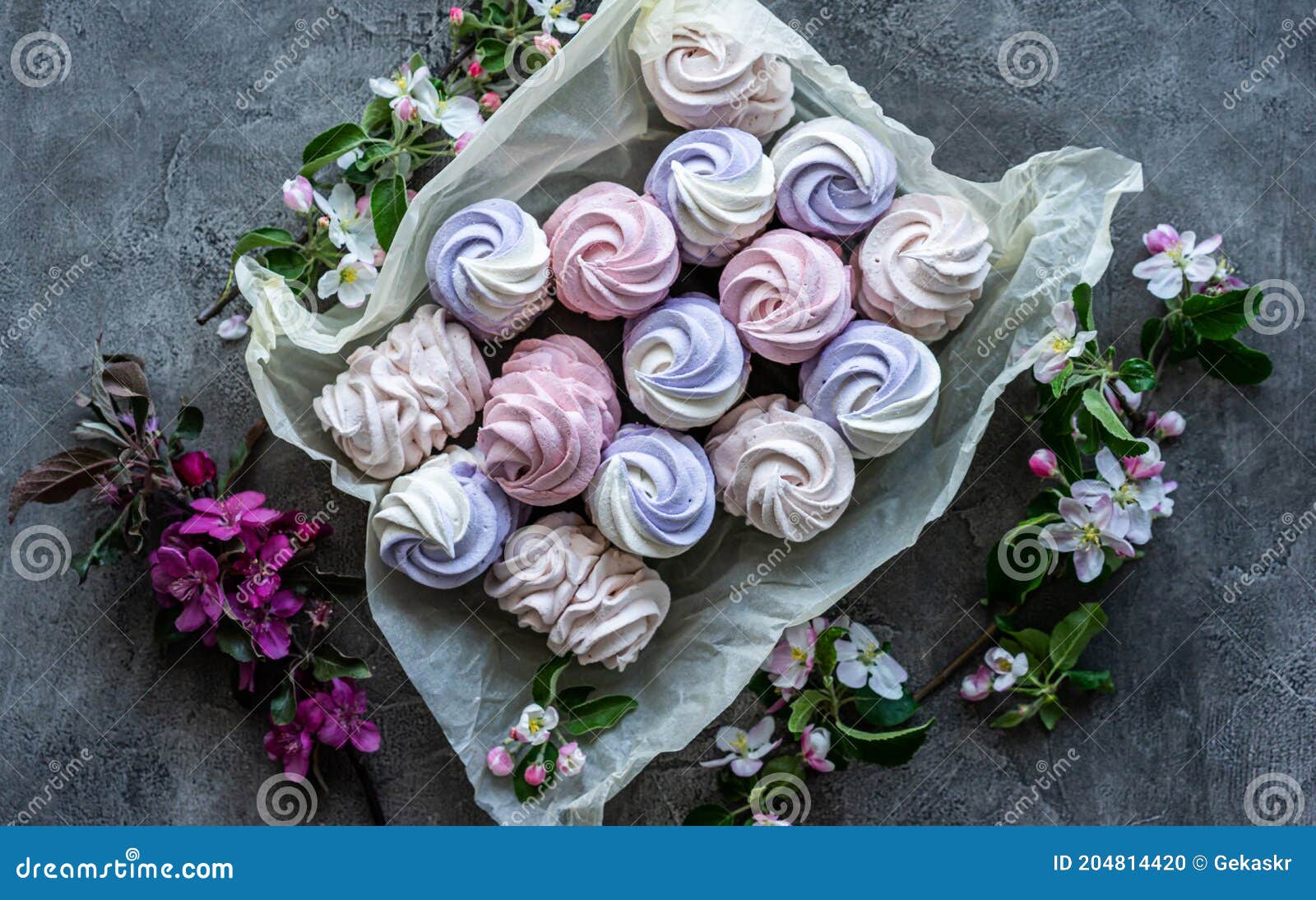 Sweet Marshmallows on Craft Paper Stock Photo - Image of detail, gray ...