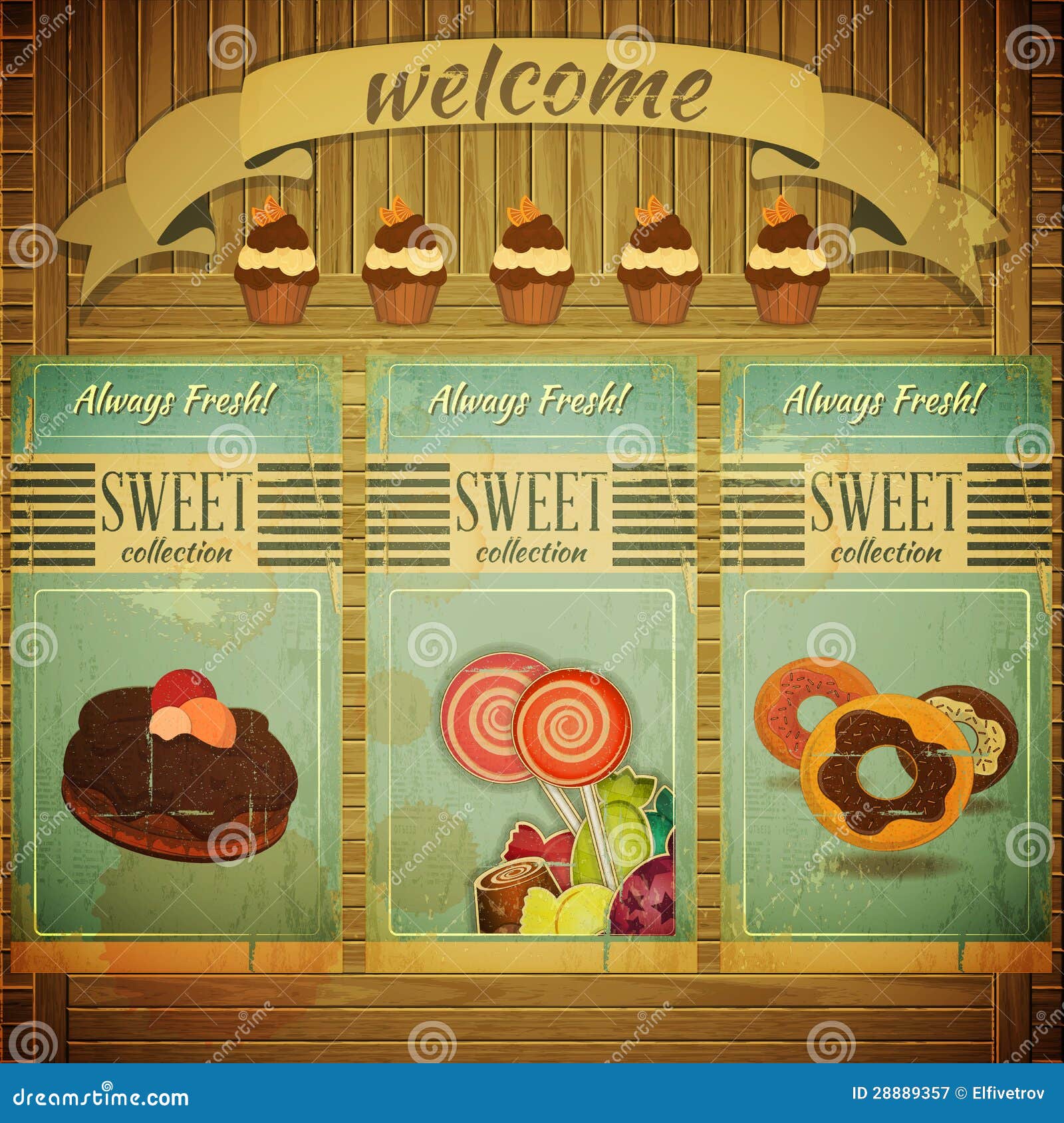 Sweet Menu for Confectionery Stock Vector - Illustration of wood ...