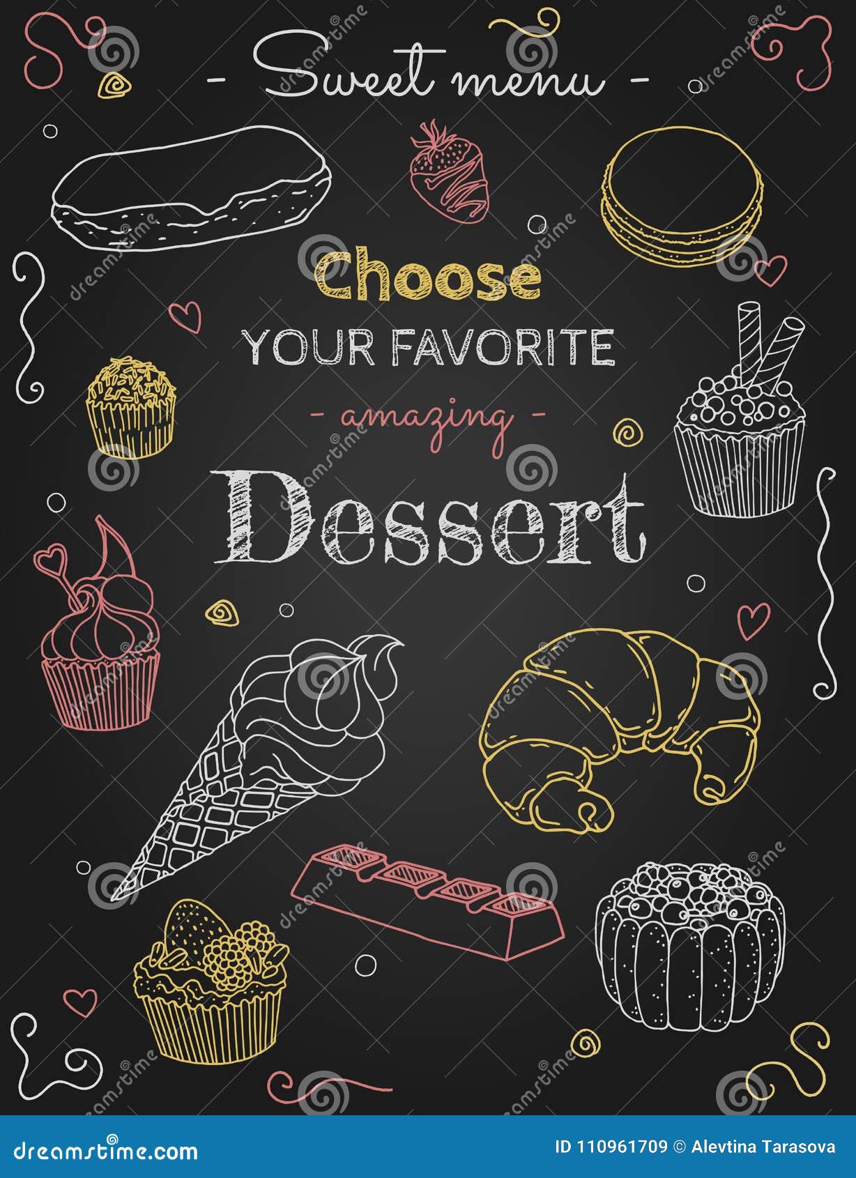 Sweet menu Dessert stock vector. Illustration of doodle - 110961709