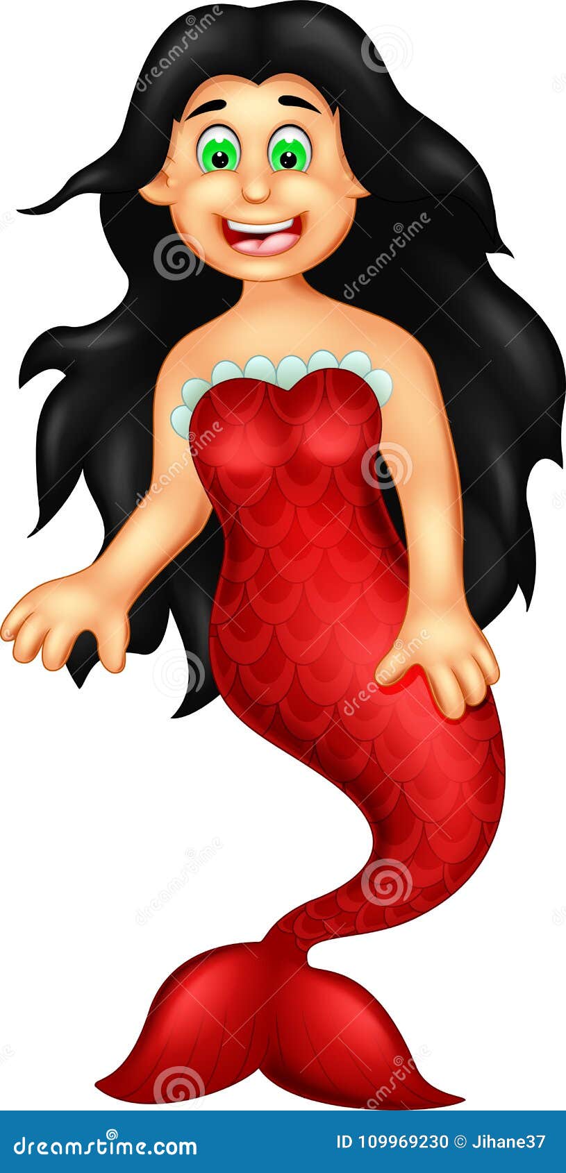 Sweet Mermaid Cartoon Posing with Smiling Stock Illustration ...