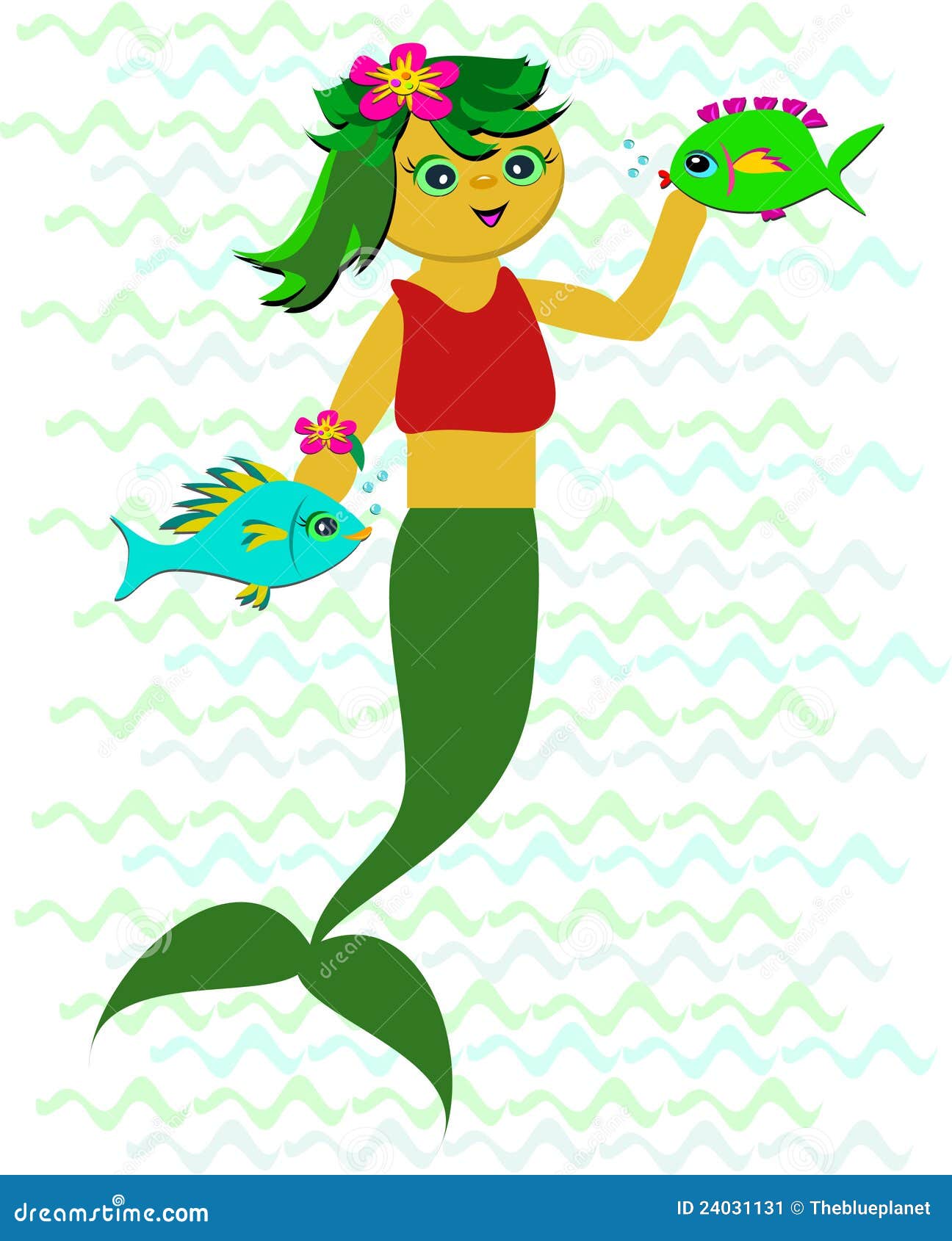 Sweet Mermaid with Fish Friends Stock Vector - Illustration of sweet ...