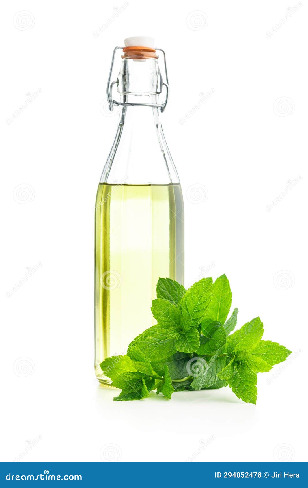 Sweet Mint Syrup and Mint Leaves Isolated on White Background Stock ...