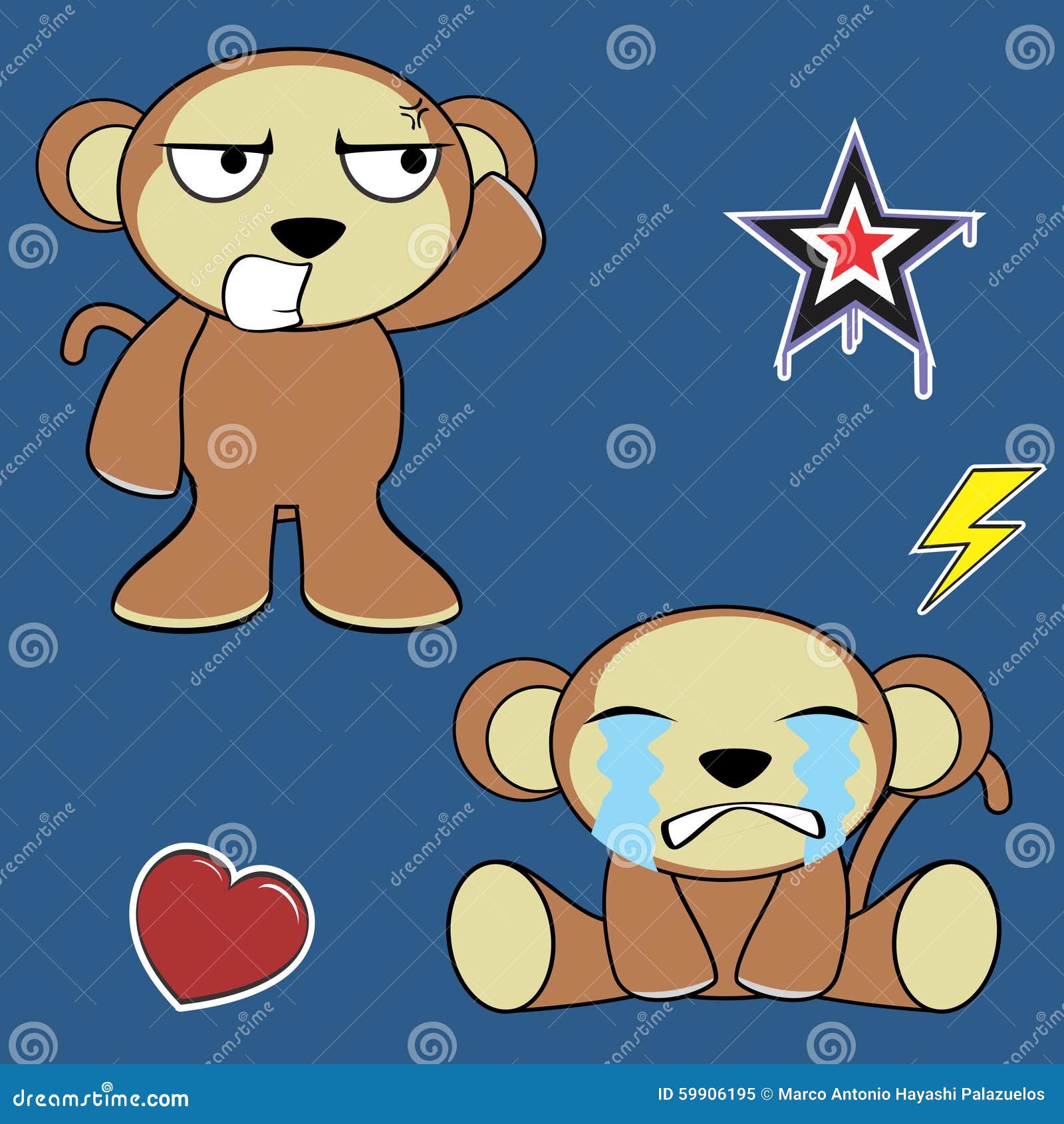 Sweet Monkey Cartoon Expressions Set Crying Stock Vector - Illustration ...
