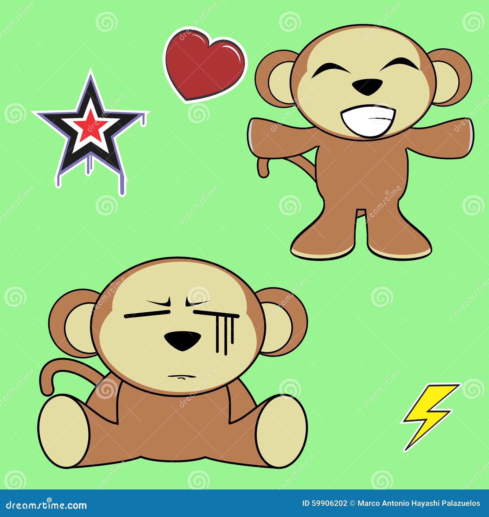 Sweet Monkey Cartoon Expressions Set Happy Stock Vector - Illustration ...