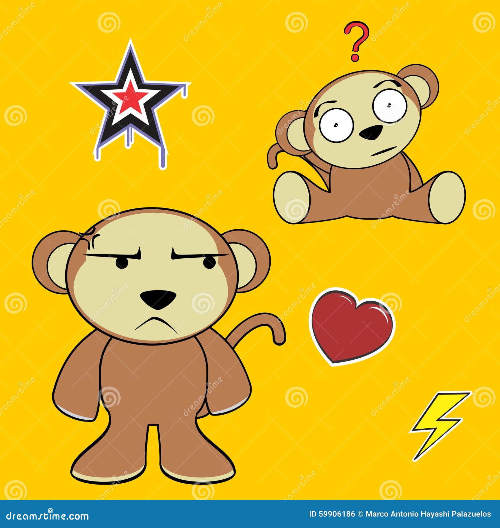 Sweet Monkey Cartoon Expressions Set Stock Vector - Illustration of ...