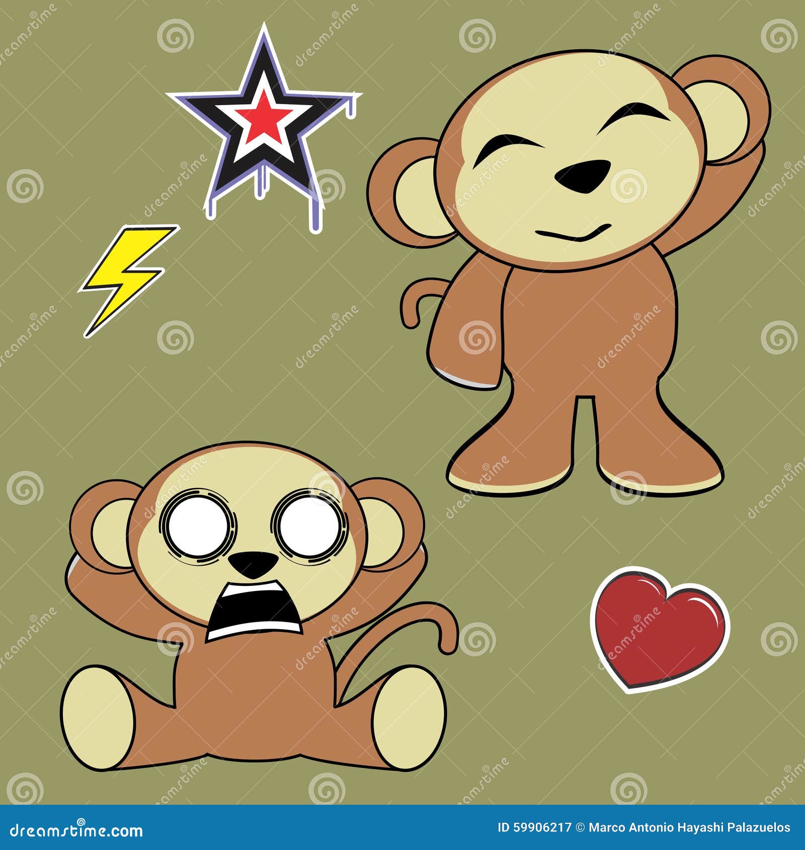 Sweet Monkey Cartoon Expressions Set 4 Stock Vector - Illustration of ...