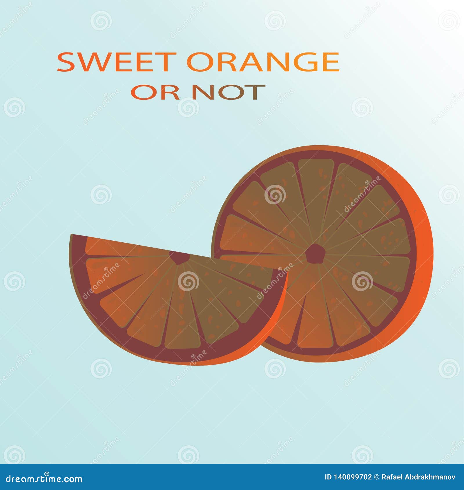 Sweet Orange or Not. Vector Illustration of Not Fresh Orange on a Blue ...
