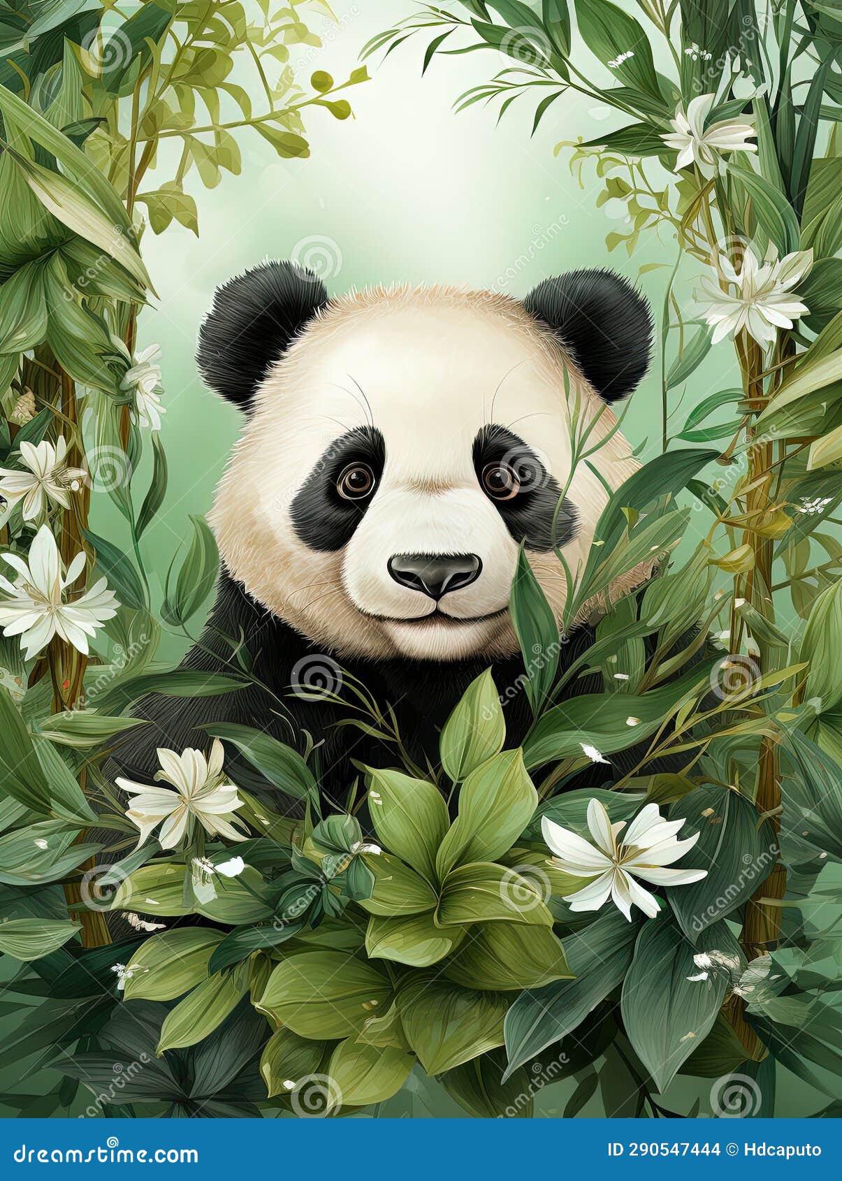 Sweet Panda in a Field of Watercolor Blossoms Stock Illustration ...
