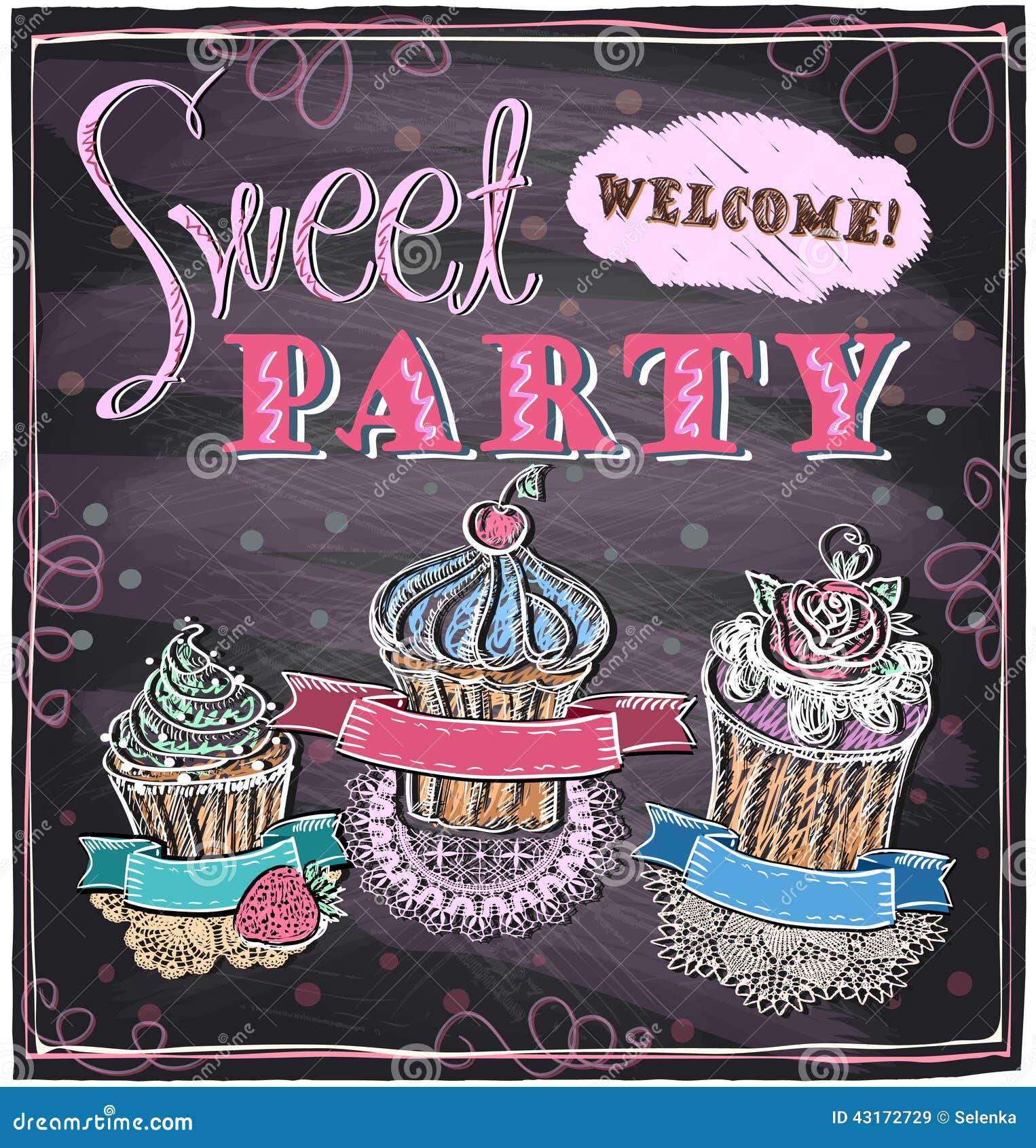 Sweet party chalkboard. stock vector. Illustration of board - 43172729
