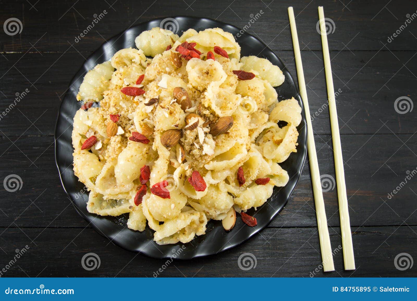 Sweet Pasta with Nuts, Almonds and Goji Berries Stock Image - Image of ...