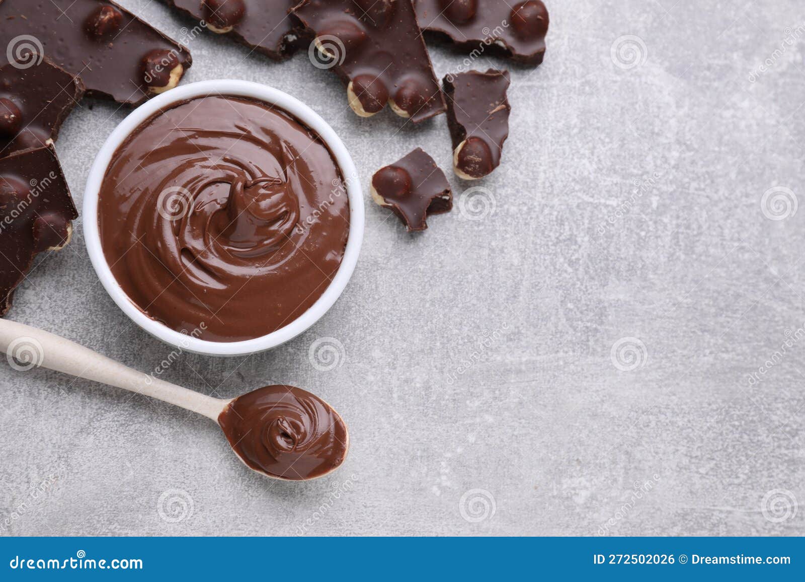 Sweet Paste and Chocolate Pieces Served on Grey Textured Table, Flat ...