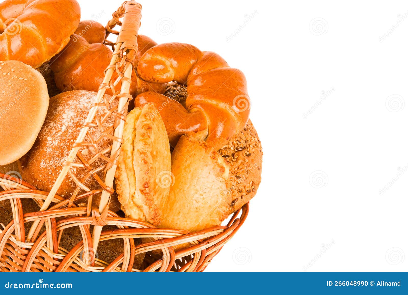 Sweet Pastries in a Basket Isolated on a White . Free Space for Text ...