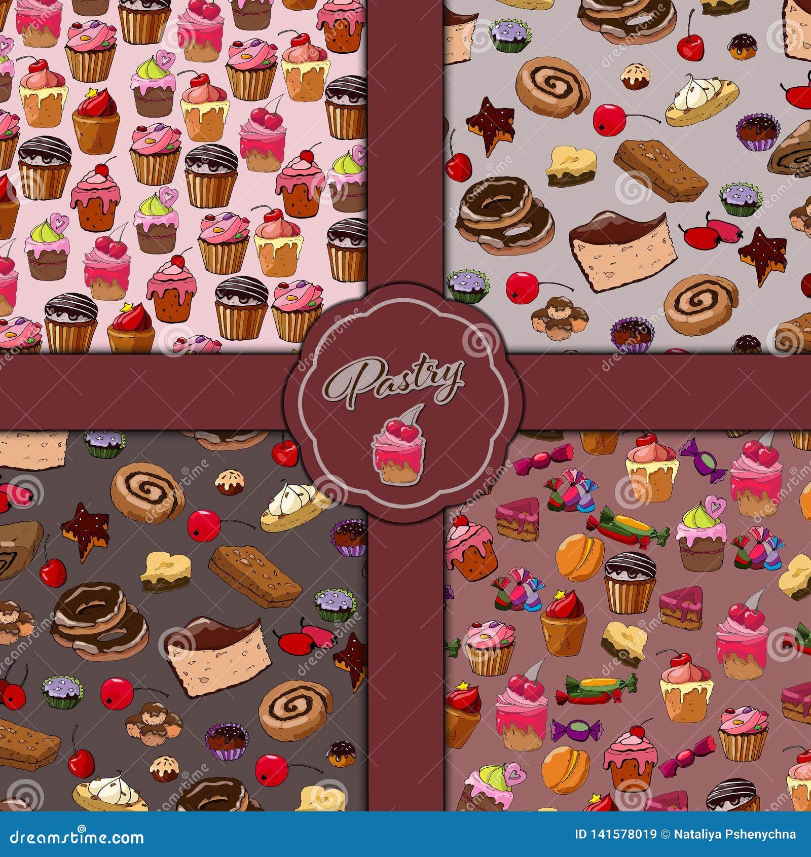 Sweet Pastries Seamless Pattern. Stock Vector - Illustration of ...