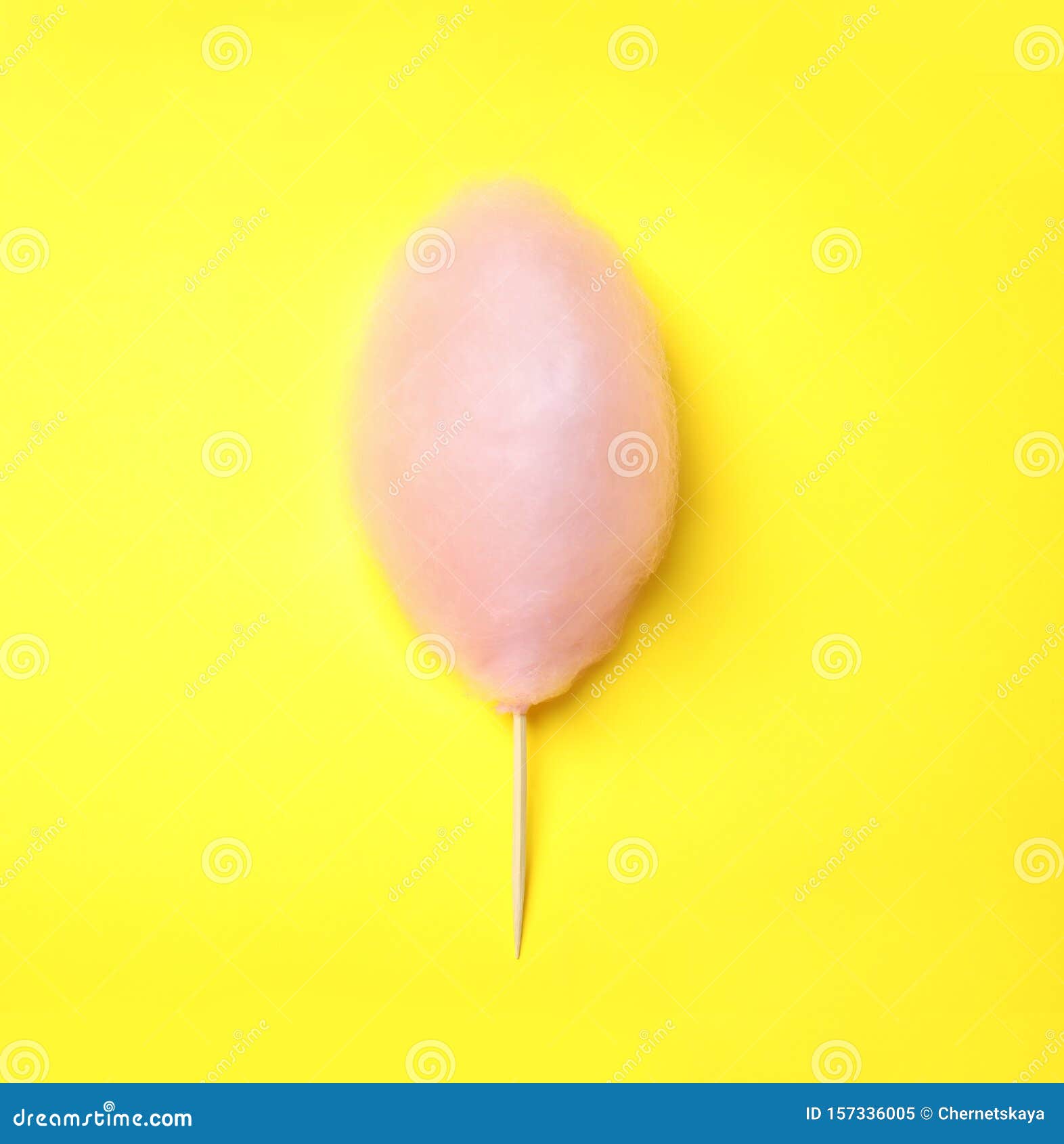 Sweet Pink Cotton Candy on Yellow , Top View Stock Image - Image of ...