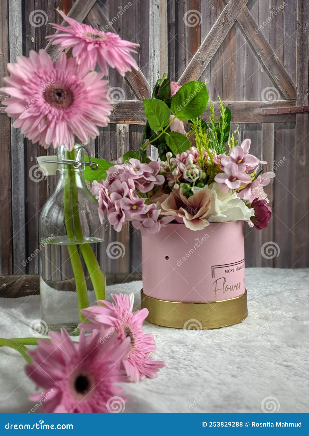 Sweet Pink Flowers on the Table Stock Photo - Image of sweet, candle ...