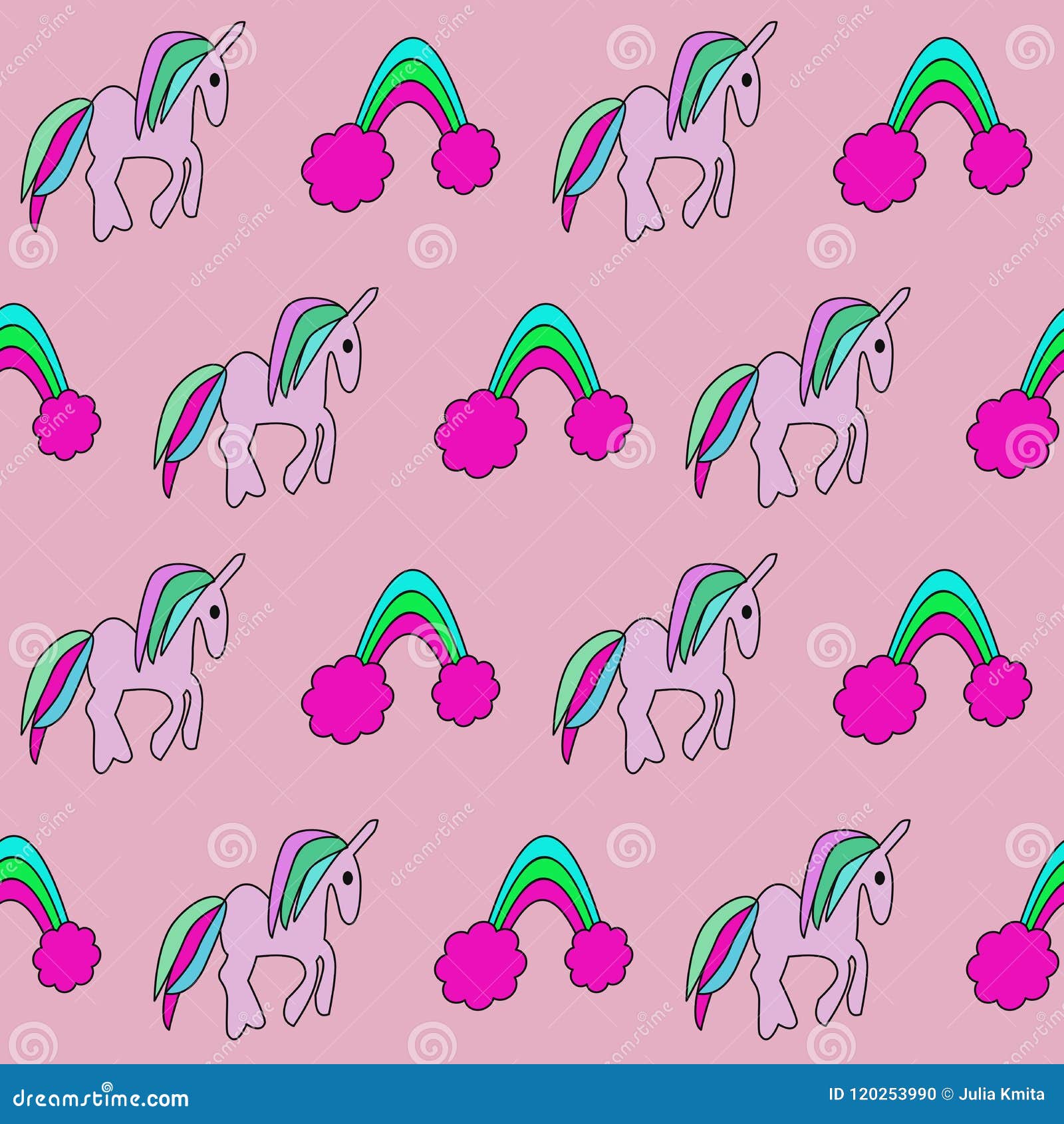 Sweet Pink Unicorn with Rainbow Pattern Stock Illustration ...