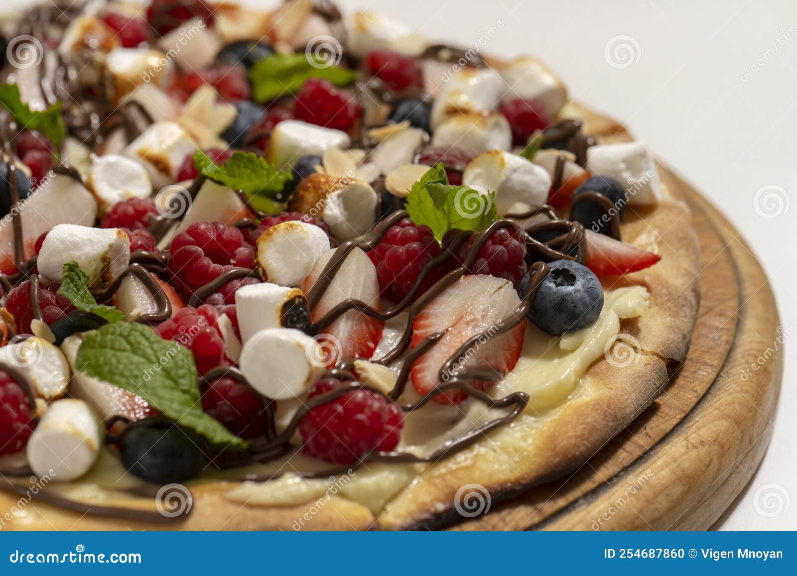 Sweet Pizza with Berries and Marshmallow Stock Photo - Image of ...