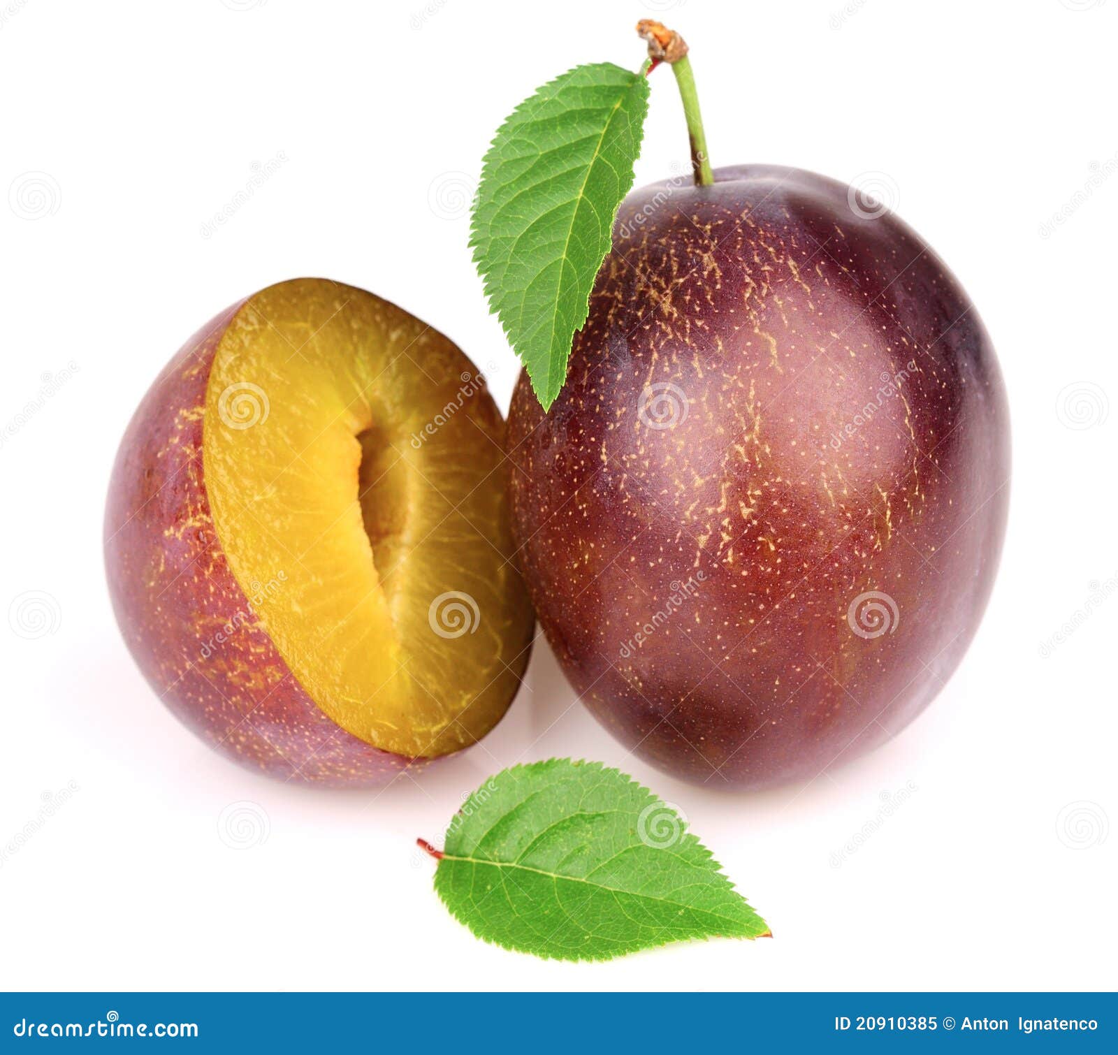 Sweet plums with leaves stock image. Image of white, macro - 20910385
