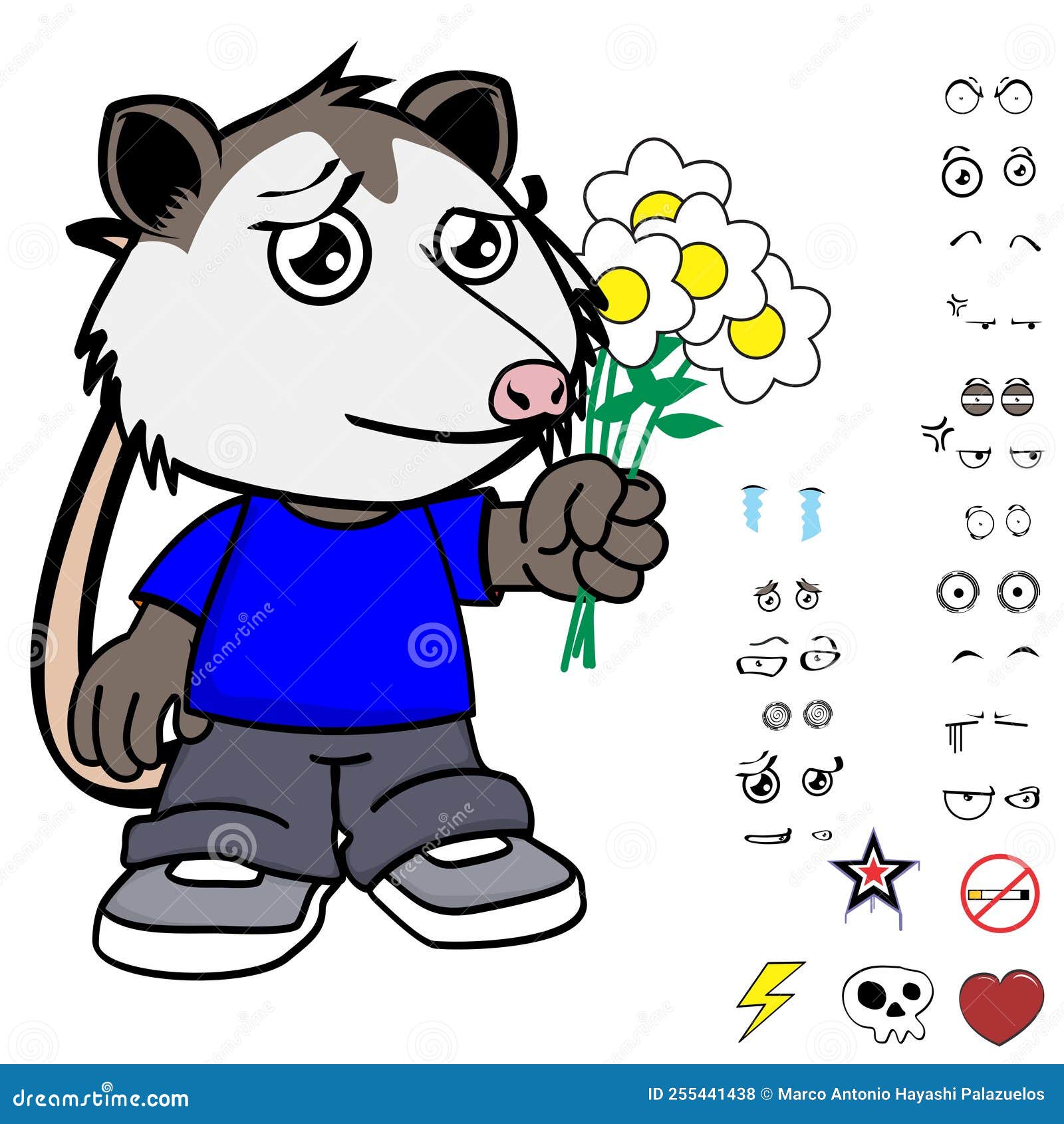 Sweet Possum Character Cartoon Kawaii Expressions Set Stock Vector ...