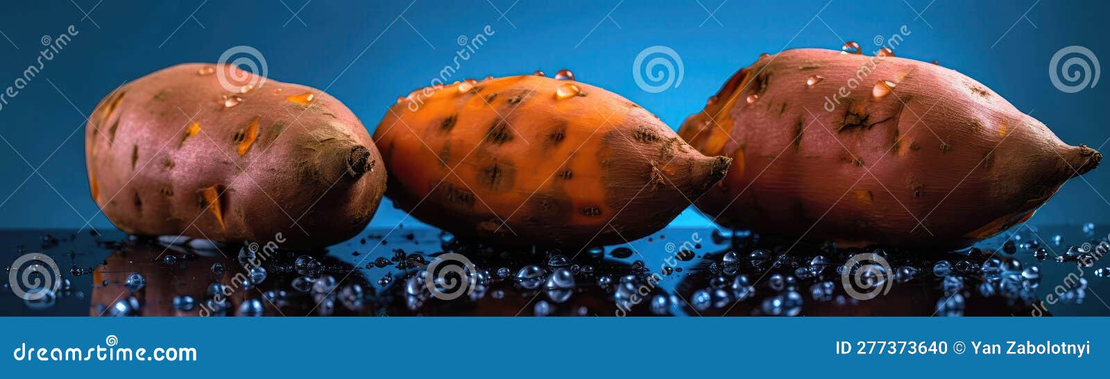 Sweet Potatoes with Droplets on a Blue Background. Generative AI Stock ...