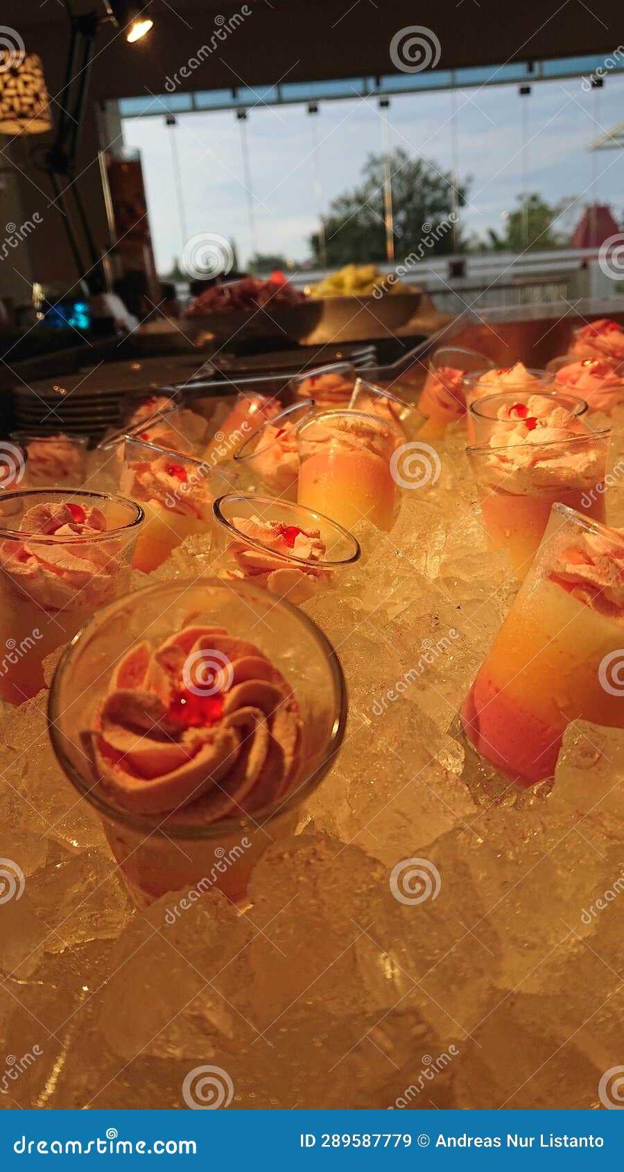 Sweet Pudding with cream stock image. Image of hotel - 289587779