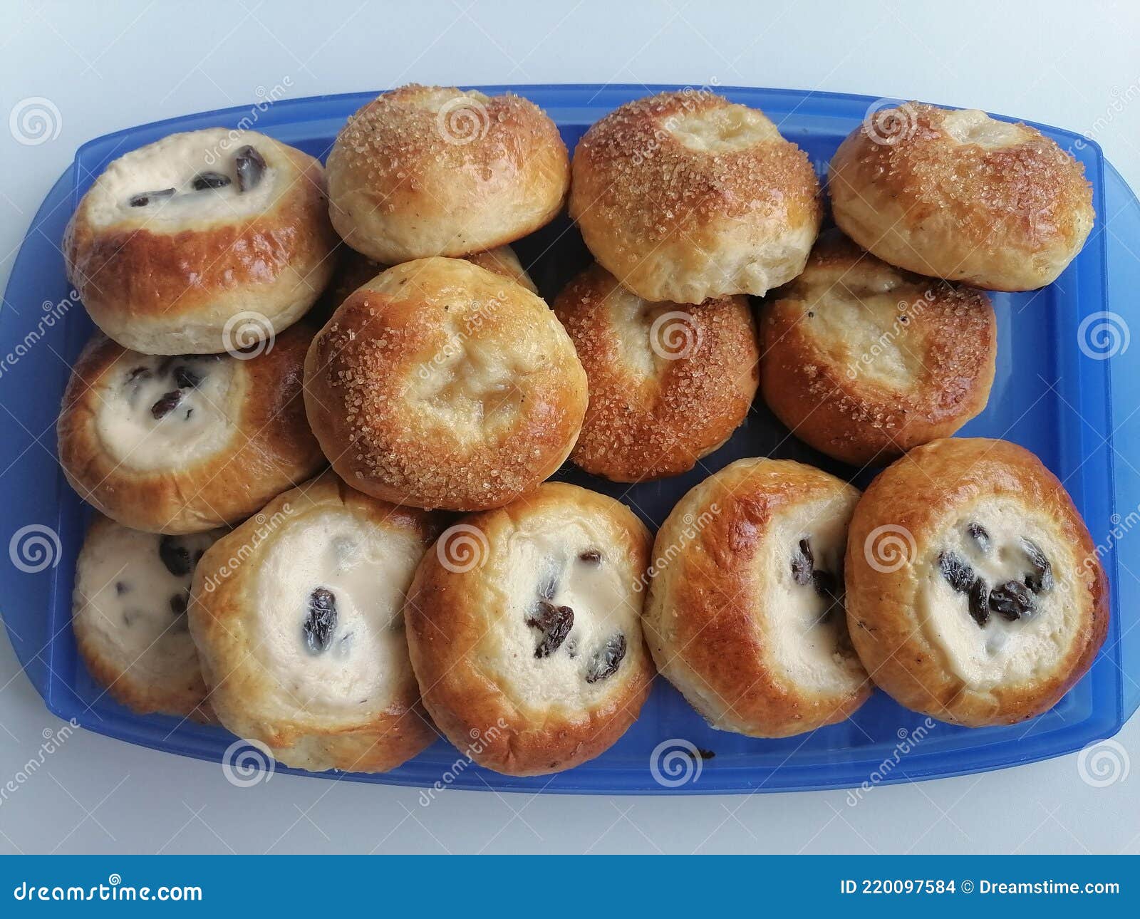 Sweet Raisin Buns on a Platter Stock Photo - Image of platter, produce ...