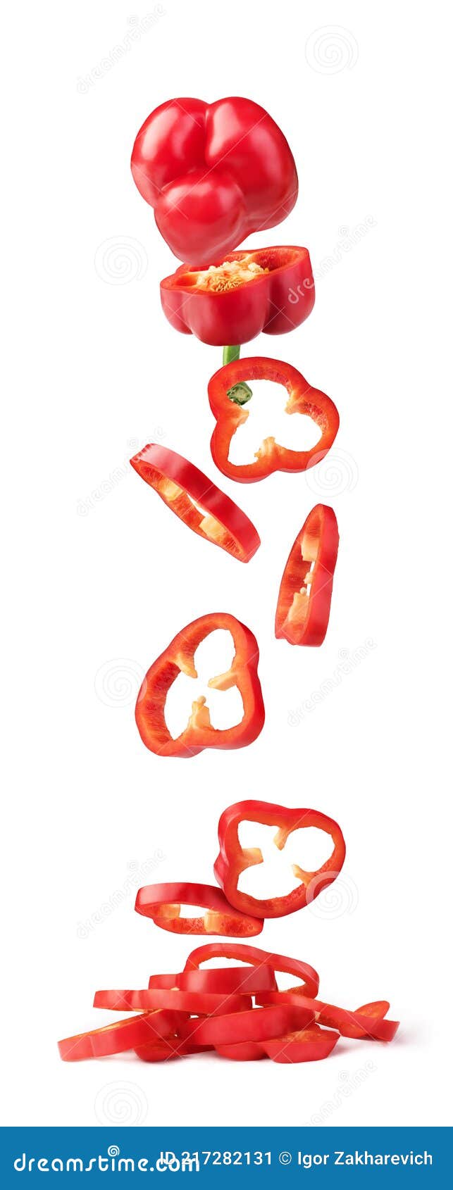 Sweet Red Pepper Sliced and Falling Isolated. Stock Image - Image of ...