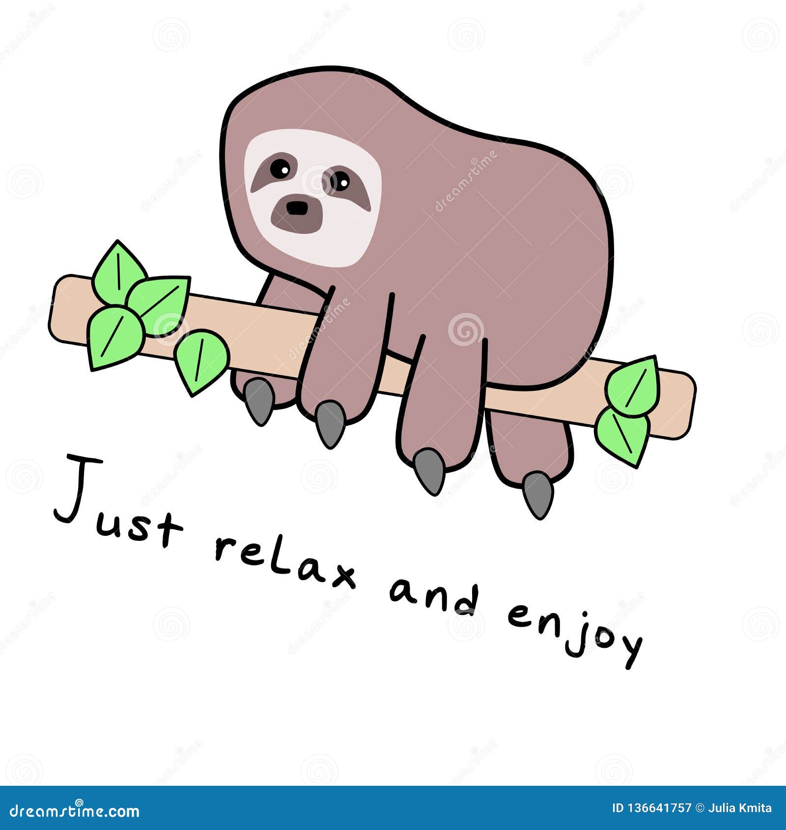 Sweet Relaxed Sloth with Tree Stock Illustration - Illustration of ...