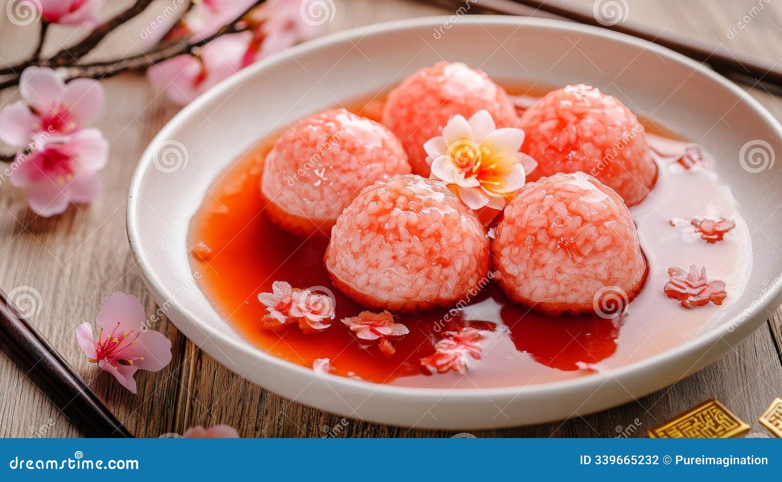 Sweet Rice Balls in a Cherry Blossom Sauce Stock Illustration ...