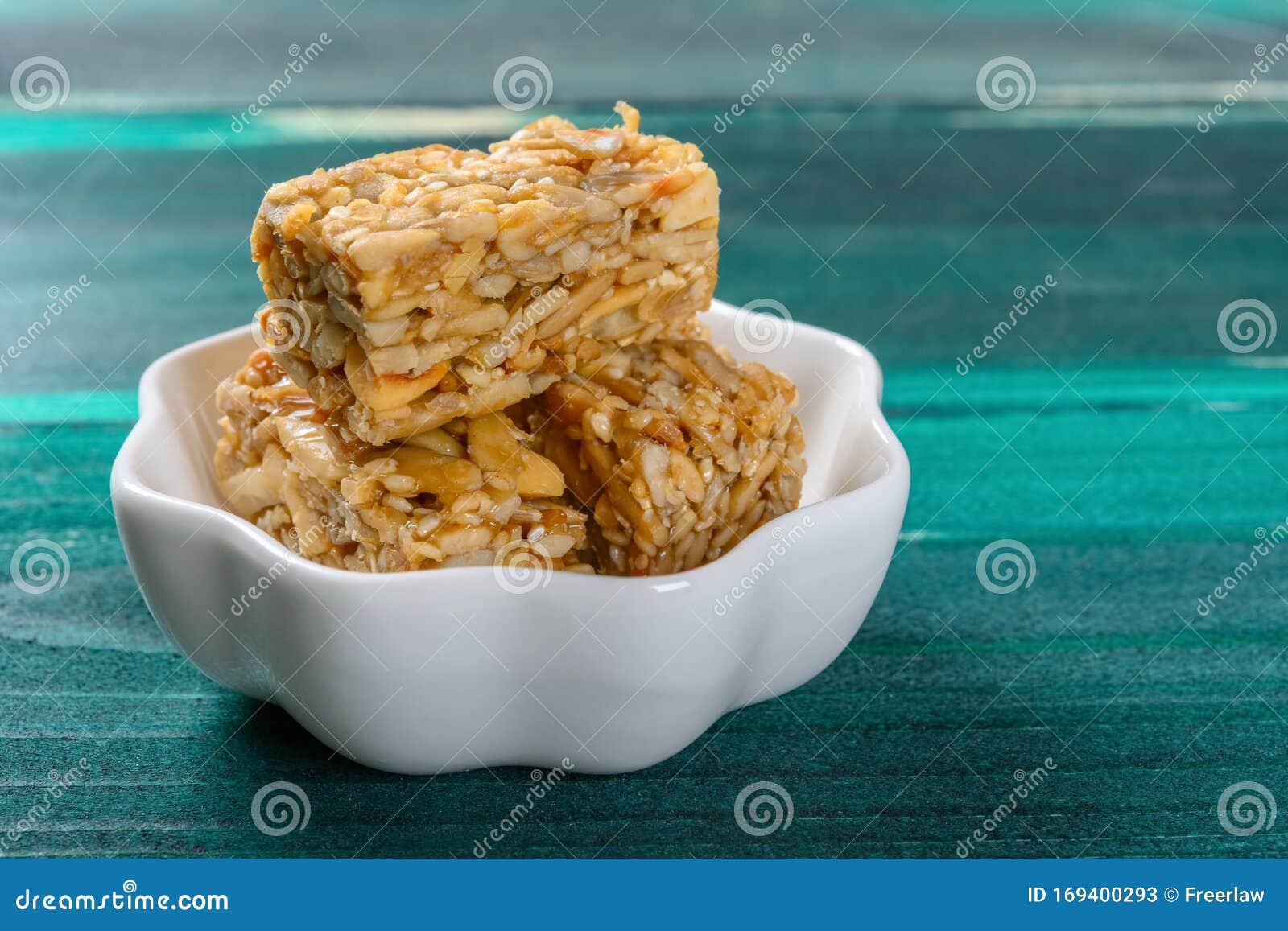 Sweet Rice Puffs Block on Dish with Copy Space Stock Image - Image of ...