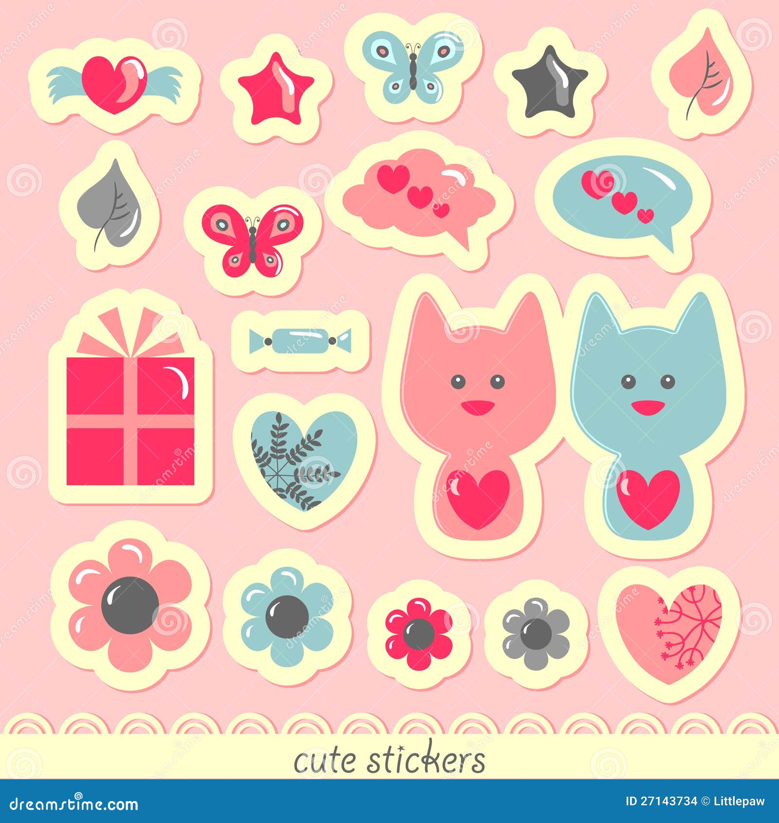 Sweet romantic stickers stock vector. Illustration of childlike - 27143734